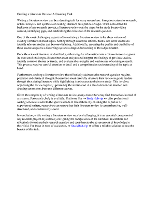 Example Of A Students Literature Review - Crafting a Literature Review ...