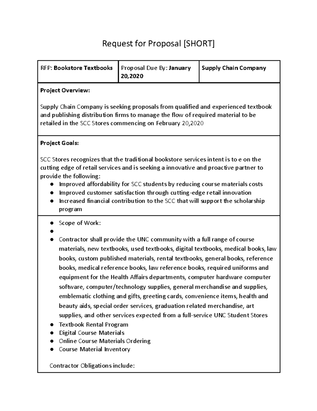 RFP example (Short) - Request for Proposal [SHORT] RFP: Bookstore ...