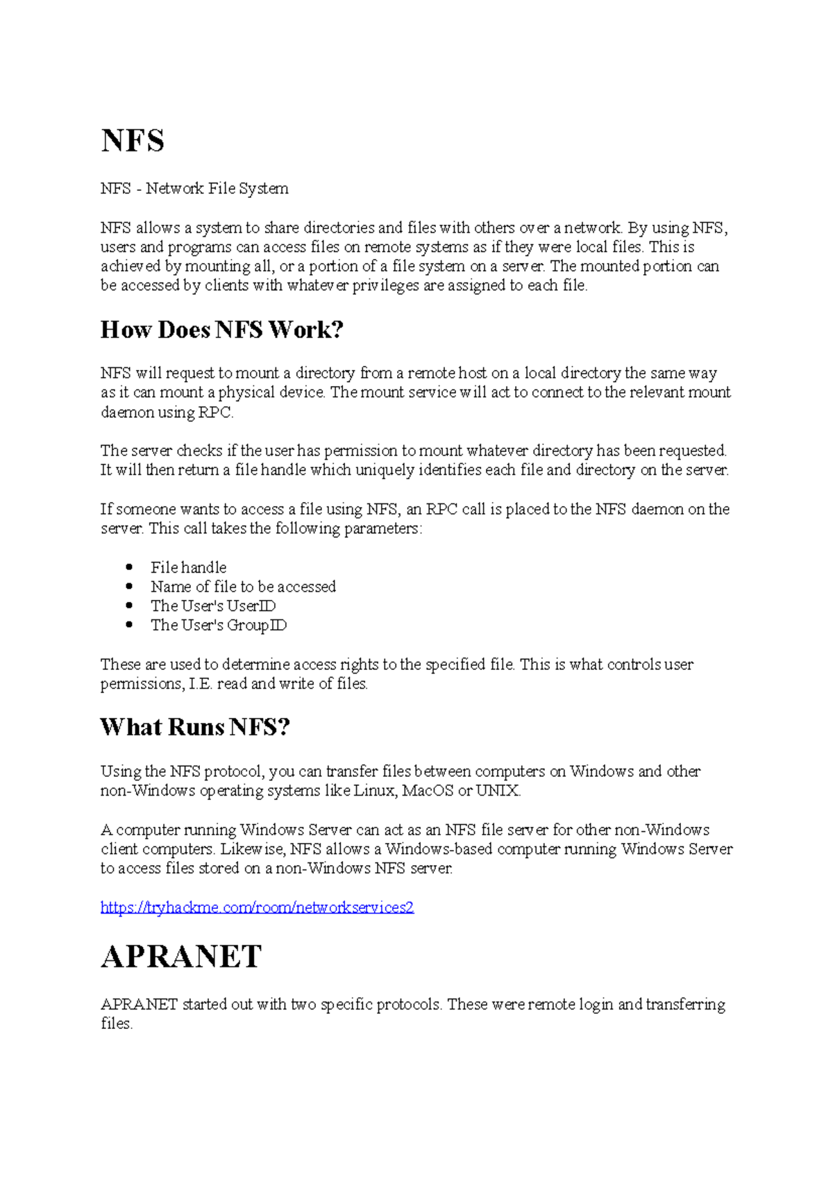 NFS and Apranet- Lecture Notes - NFS NFS - Network File System NFS ...