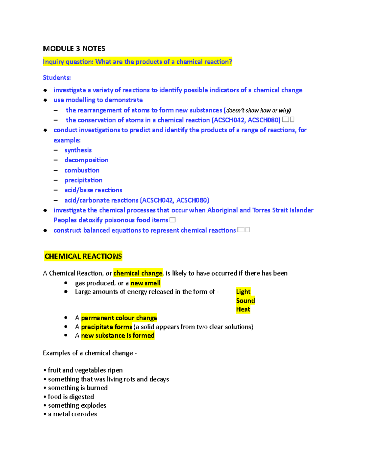 Notes Module 3 2019-3 - MODULE 3 NOTES Inquiry question: What are the ...