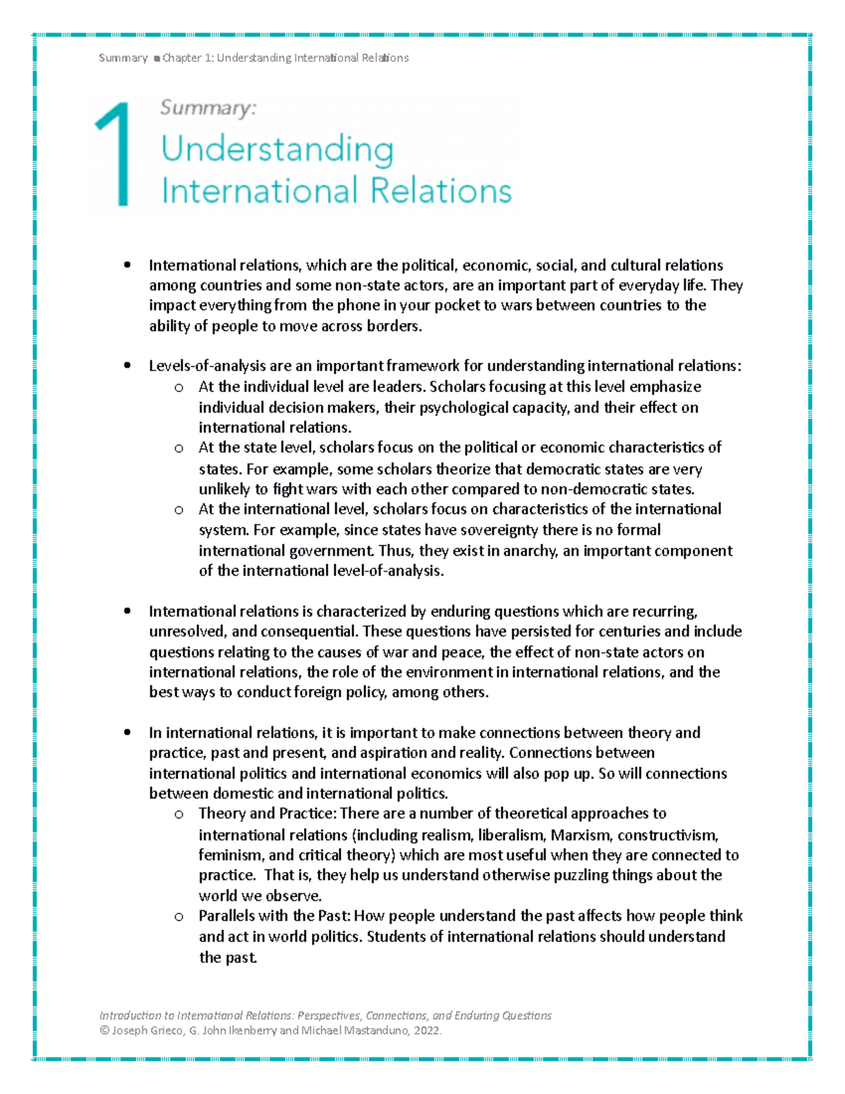 Chapter 1: Introduction to International Relations - Summary Chapter 1 ...