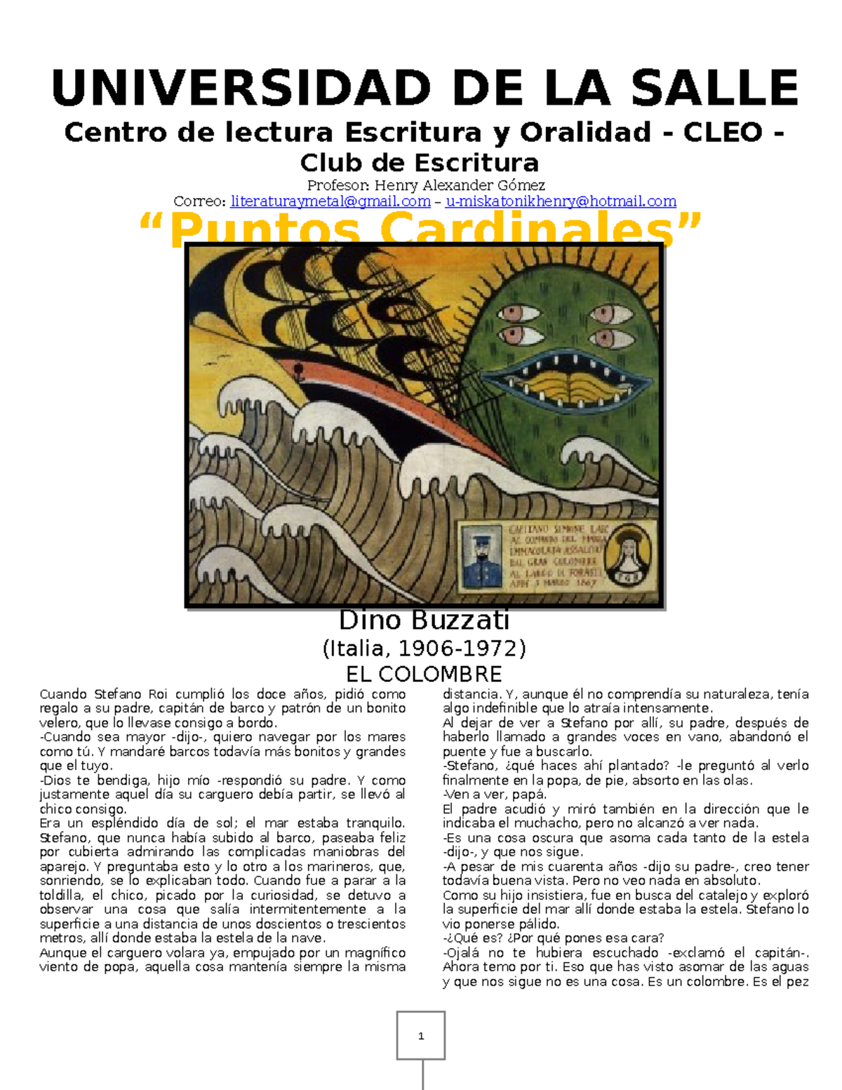 1. El Colombre - Textos y poemas - UNIVERSIDAD DE LA SALLE Centro de ...