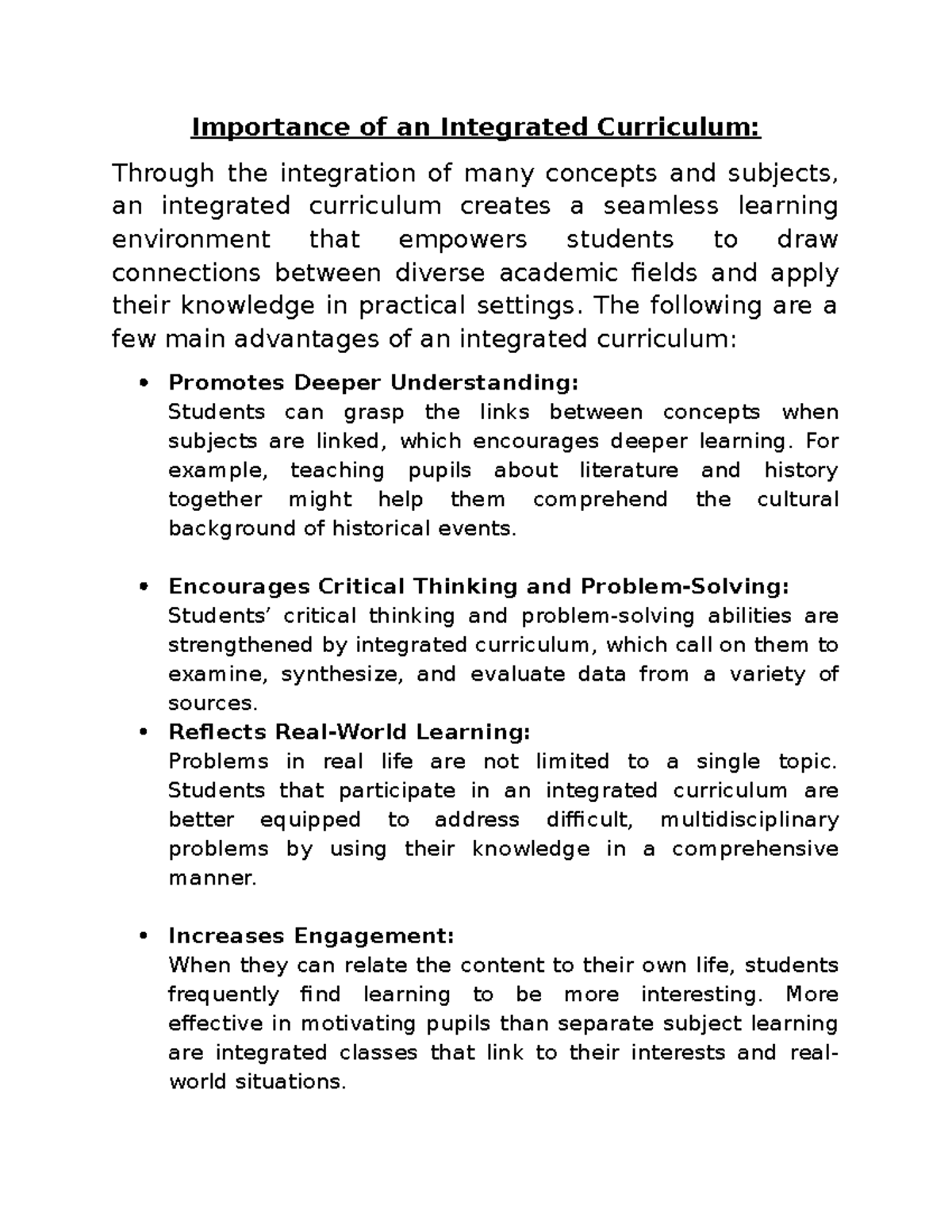 Soc stud - Information - Importance of an Integrated Curriculum ...