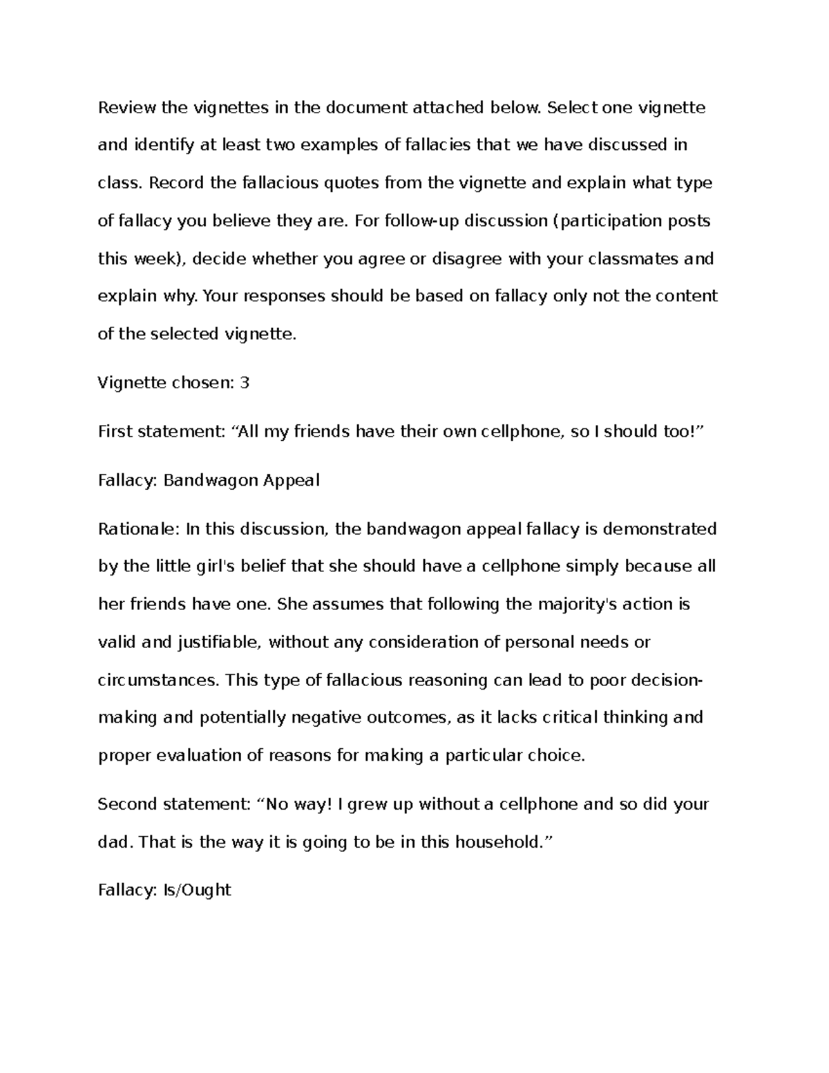 PHI-105 topic 4 dq1 - Review the vignettes in the document attached ...