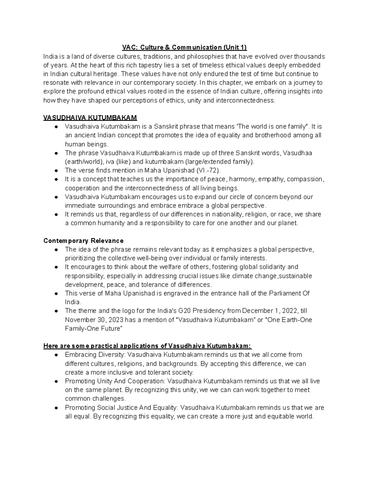 Unit1 vac culture and communication - VAC: Culture & Communication (Unit 1) India is a land of ...