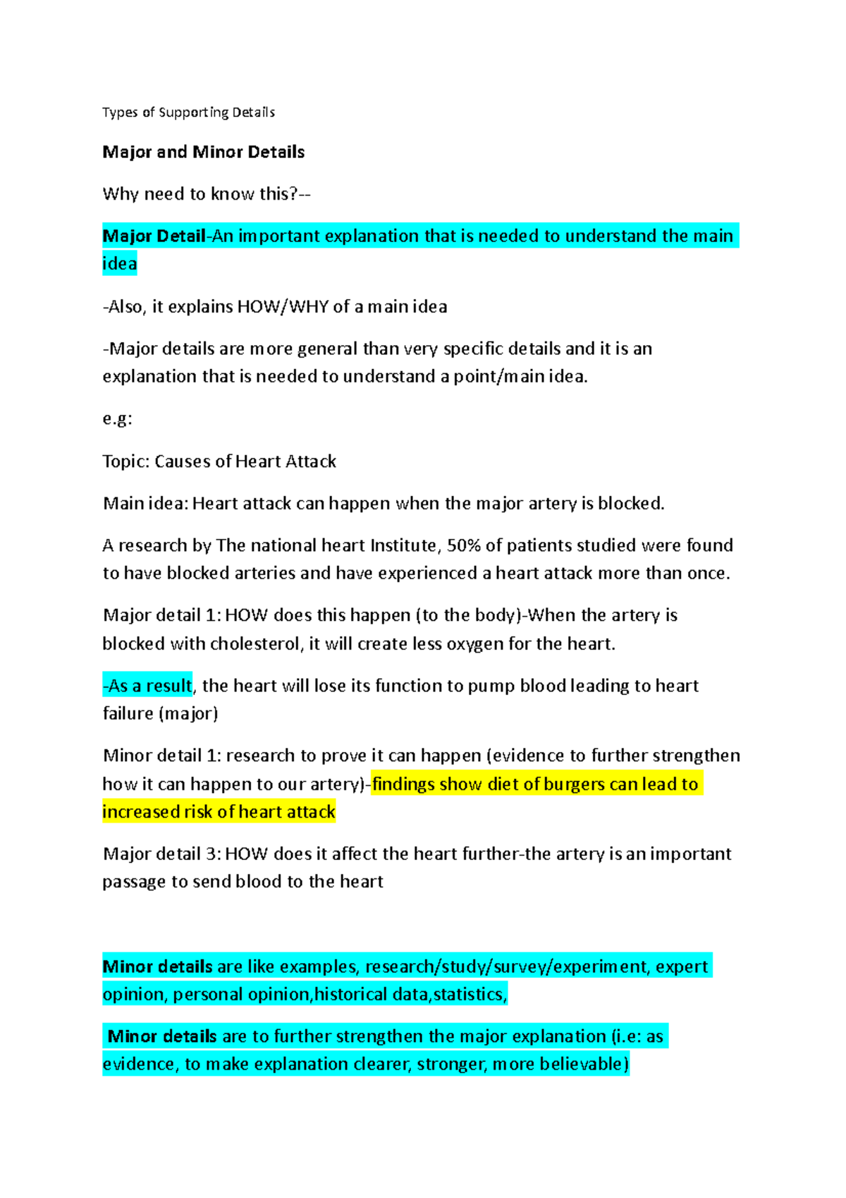 500,501 Types of Supporting Details-Major and Minor details - Types of ...