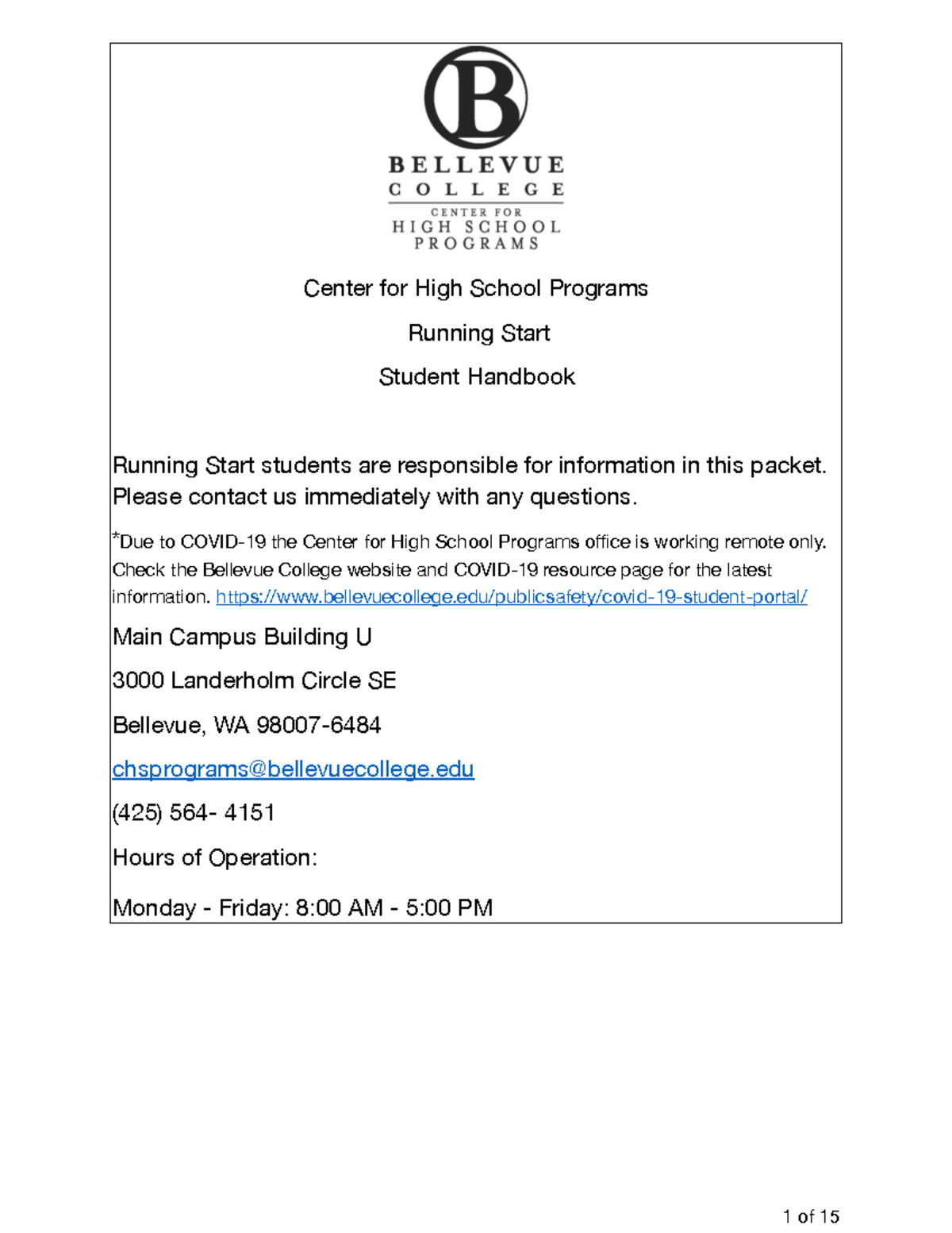 Running Start handbook - Center for High School Programs Running Start ...