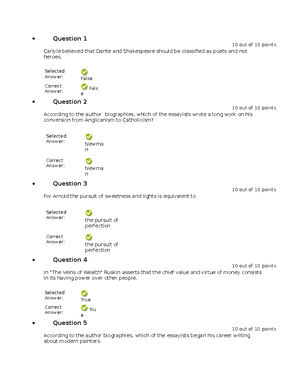 ENGL 350 quiz 1 - The Victorian Arthur - Question 1 10 out of 10 points ...