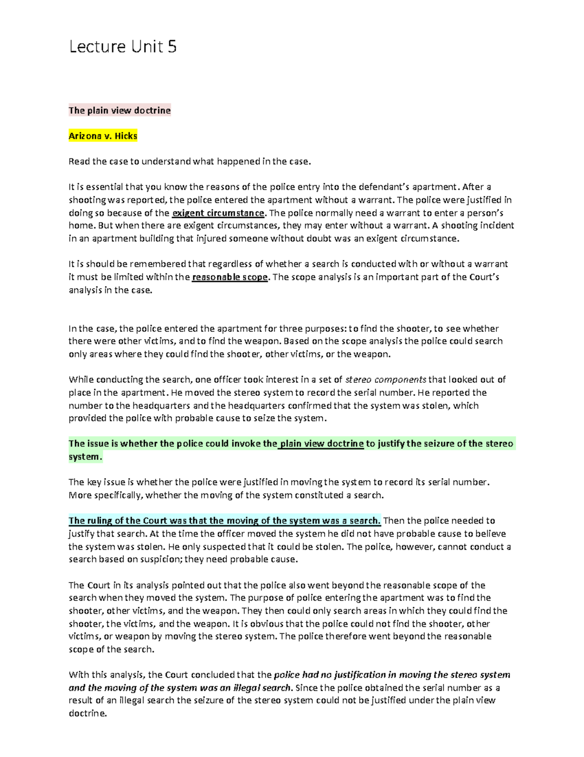 Plain view doctrine - Lecture notes 5 - POL 305 - John Jay - Studocu