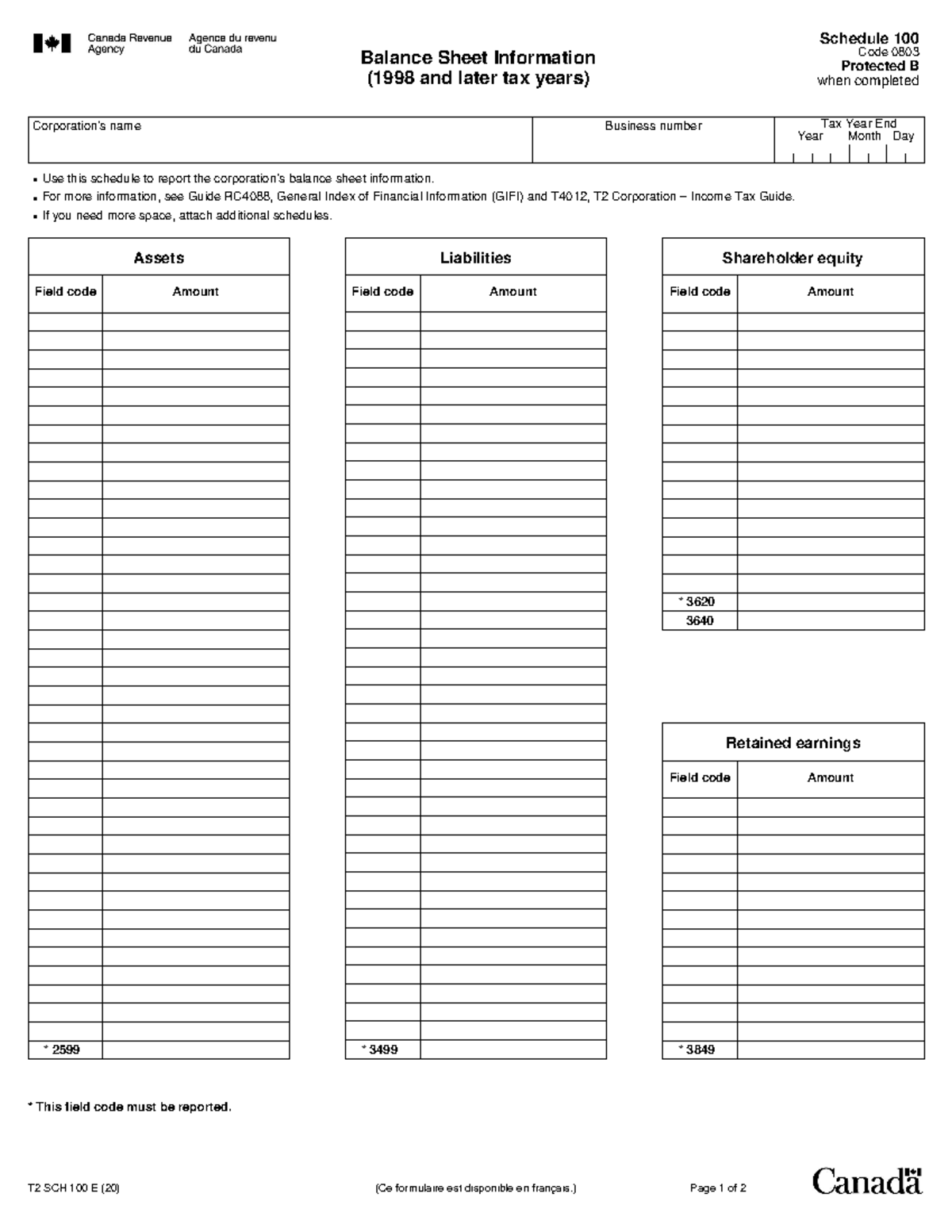S100- corporation - sample - Schedule 100 Code 0803 Protected B when ...