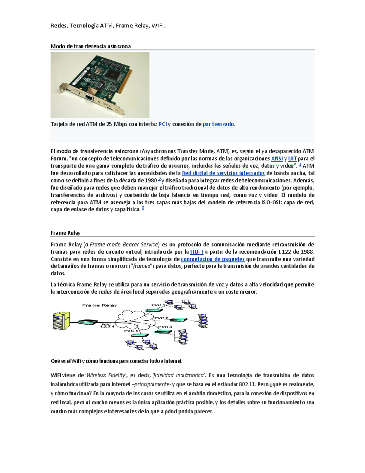 Plan 7, Redes, Tecnologia ATM, Frame Relay, WIFI - Modo de ...