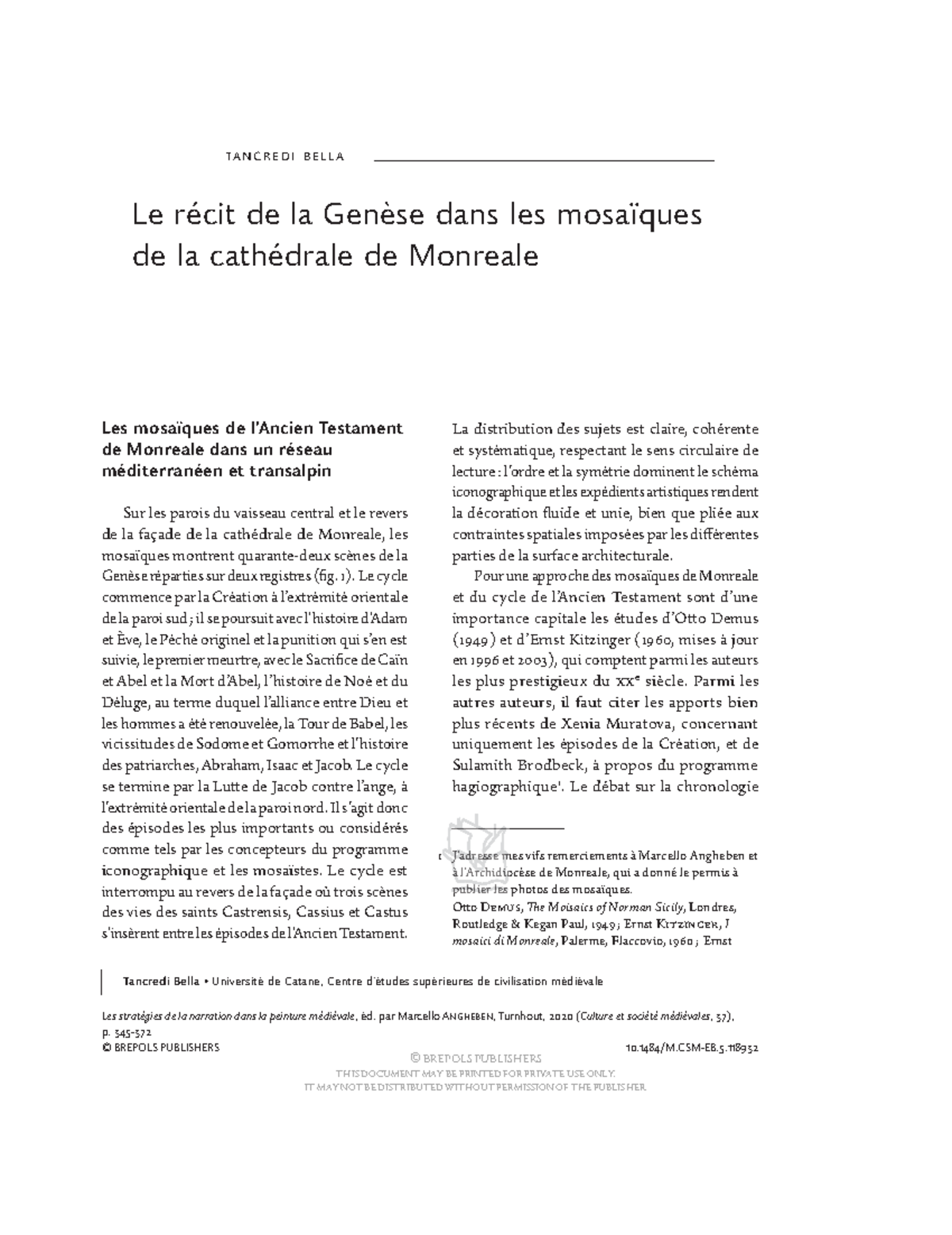 Tancredi Bella okLe récit de la Genèse dans les mosaïques de la ...