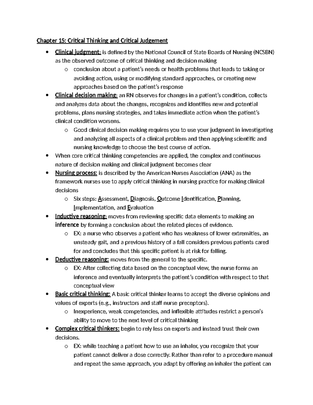 Week 1 Notes (Lecture) - Chapter 15: Critical Thinking and Critical ...