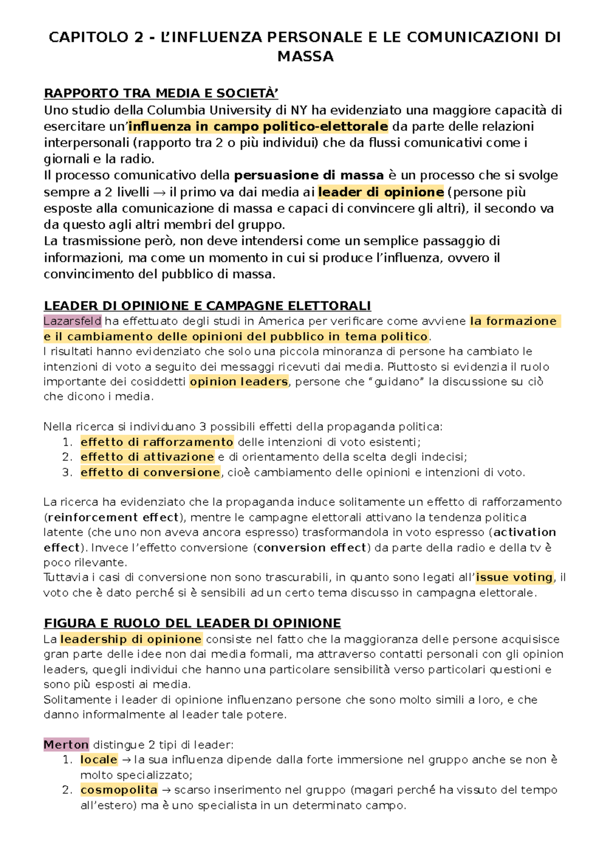 Sociologia dei media - CAPITOLO 2 - L’INFLUENZA PERSONALE E LE ...