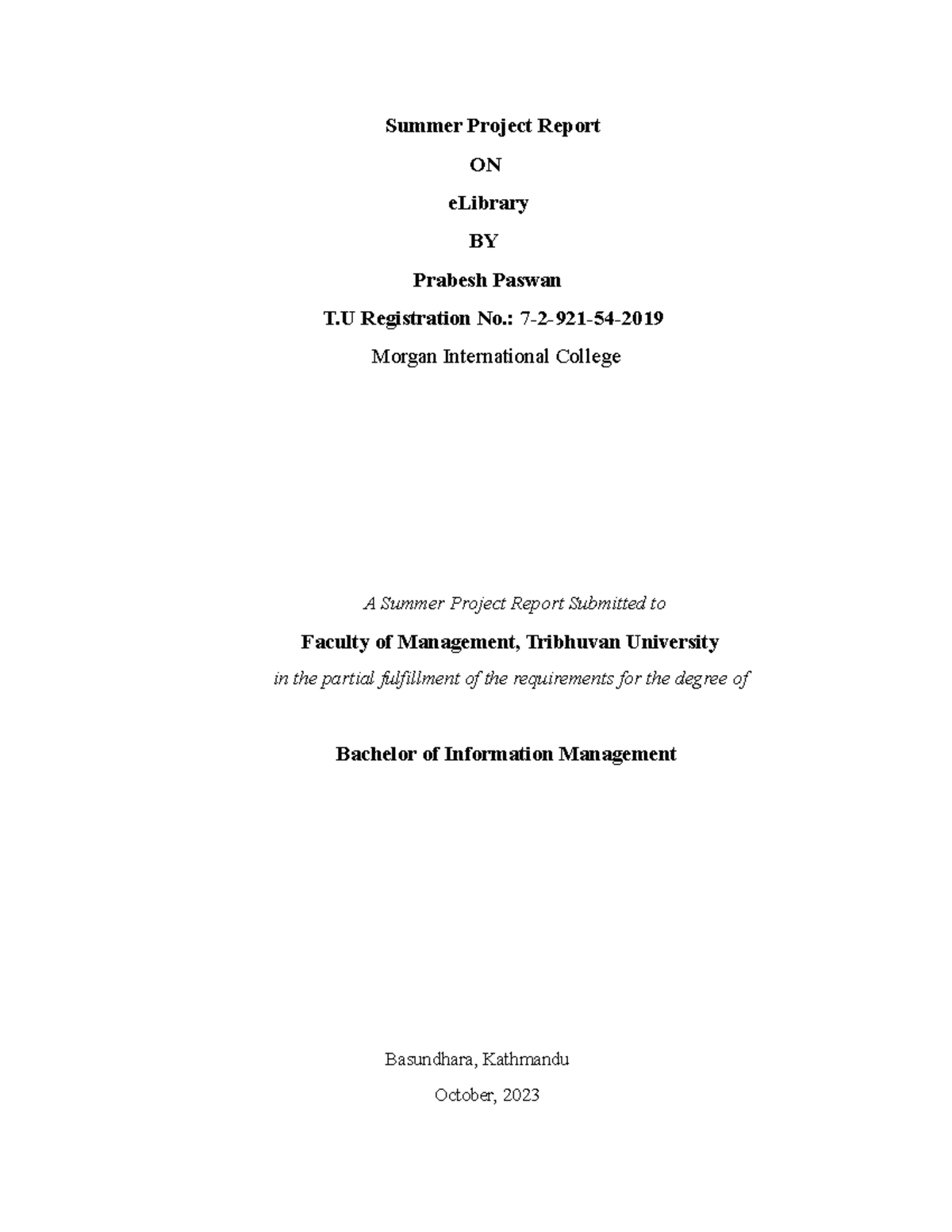 Summer Project Final Report - Summer Project Report ON eLibrary BY ...