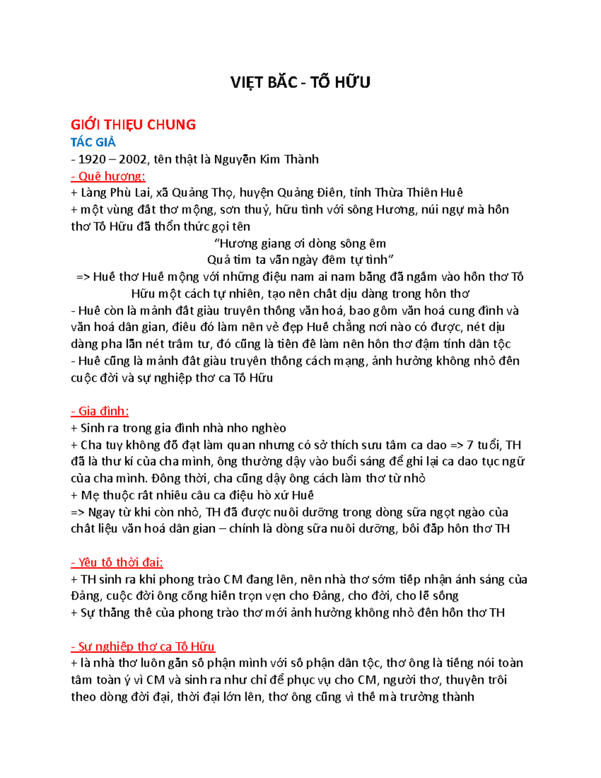 VIỆT BẮC - Văn học 12 - VI T BẮẮC - TỐẮ HỆ ỮU GI ỚI THI U CHUNG Ệ TÁC GIẢ 1920 – 2002, tên th t ...