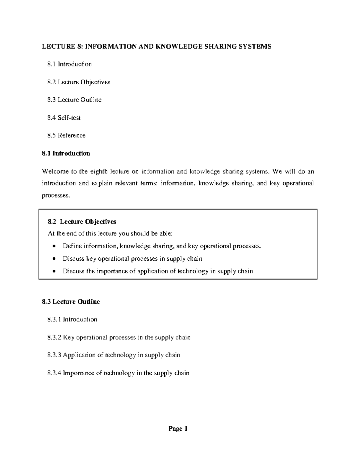 Supply Chain Performance Lecture 8 - LECTURE 8: INFORMATION AND ...