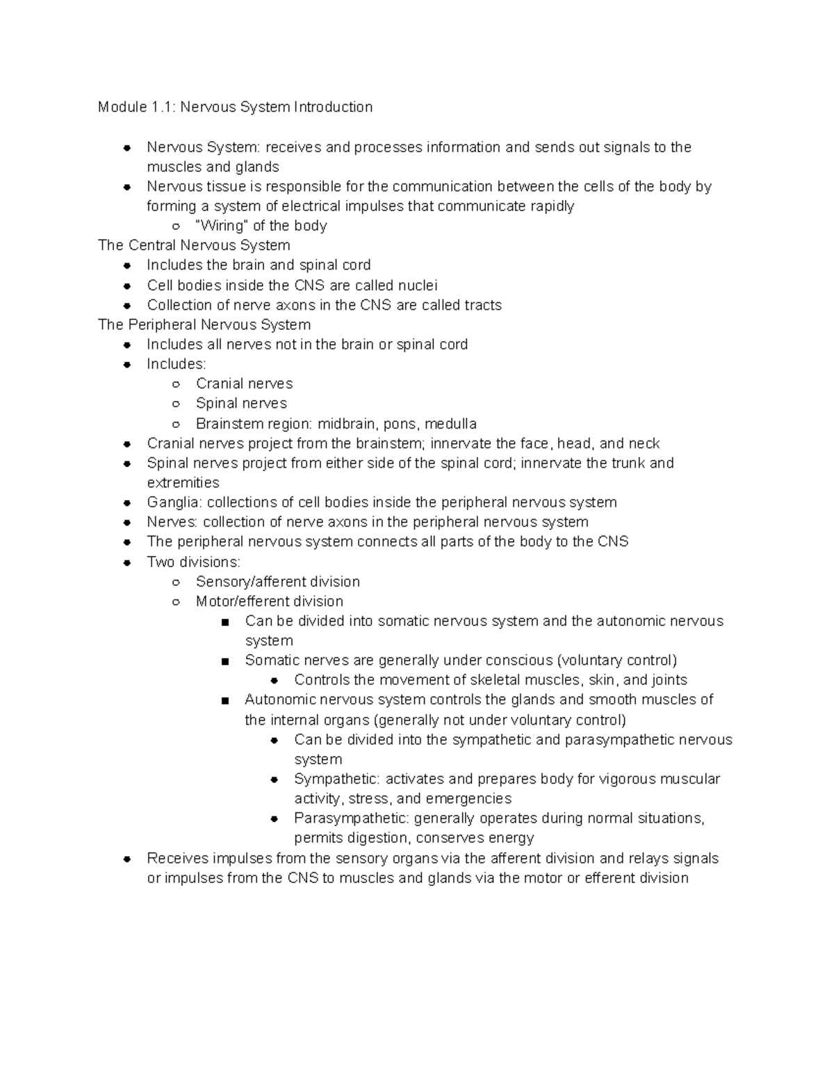 BIOD 152 Module 1 Nervous System - Module 1: Nervous System Introduction Nervous System ...