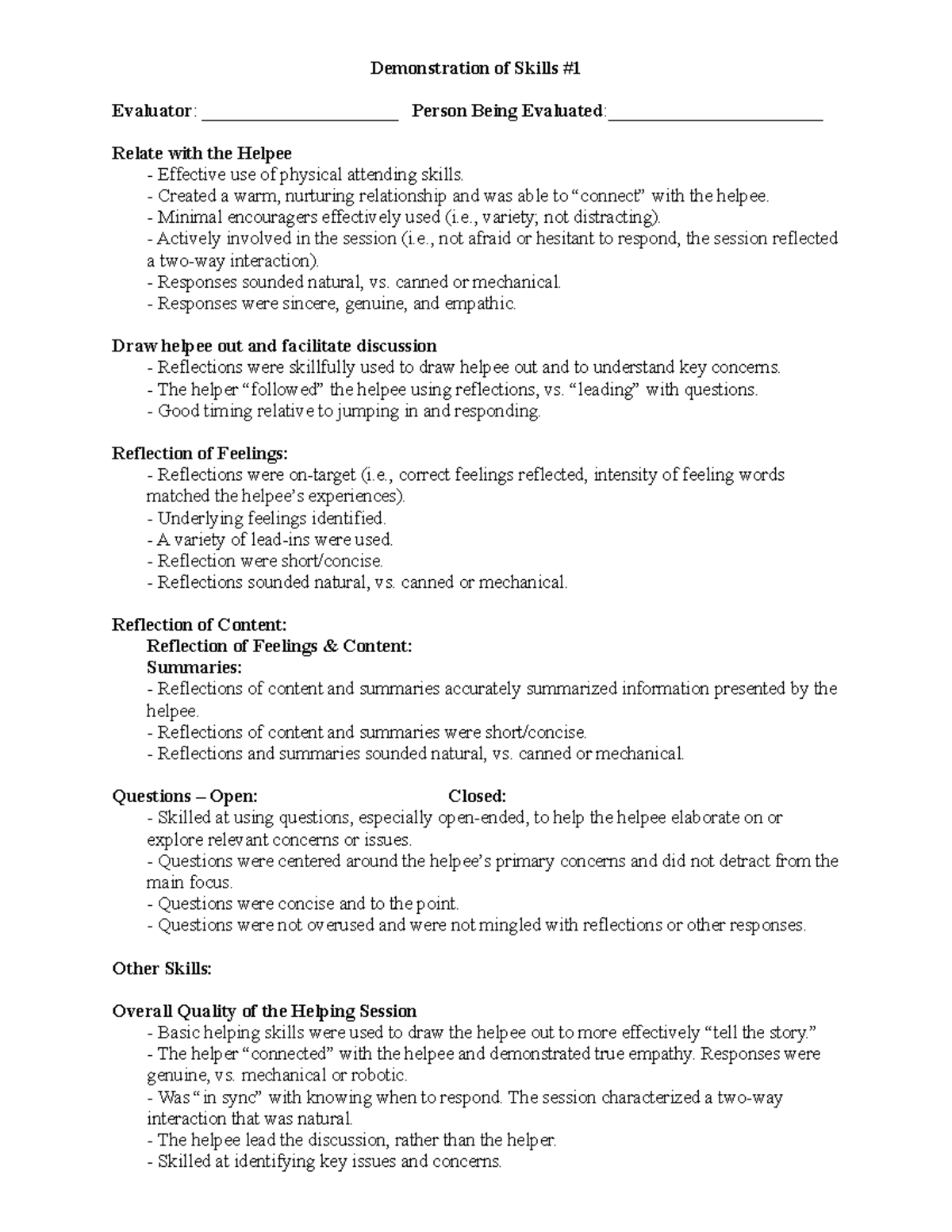 Demo-Assessment-Form - Demonstration of Skills # Evaluator ...