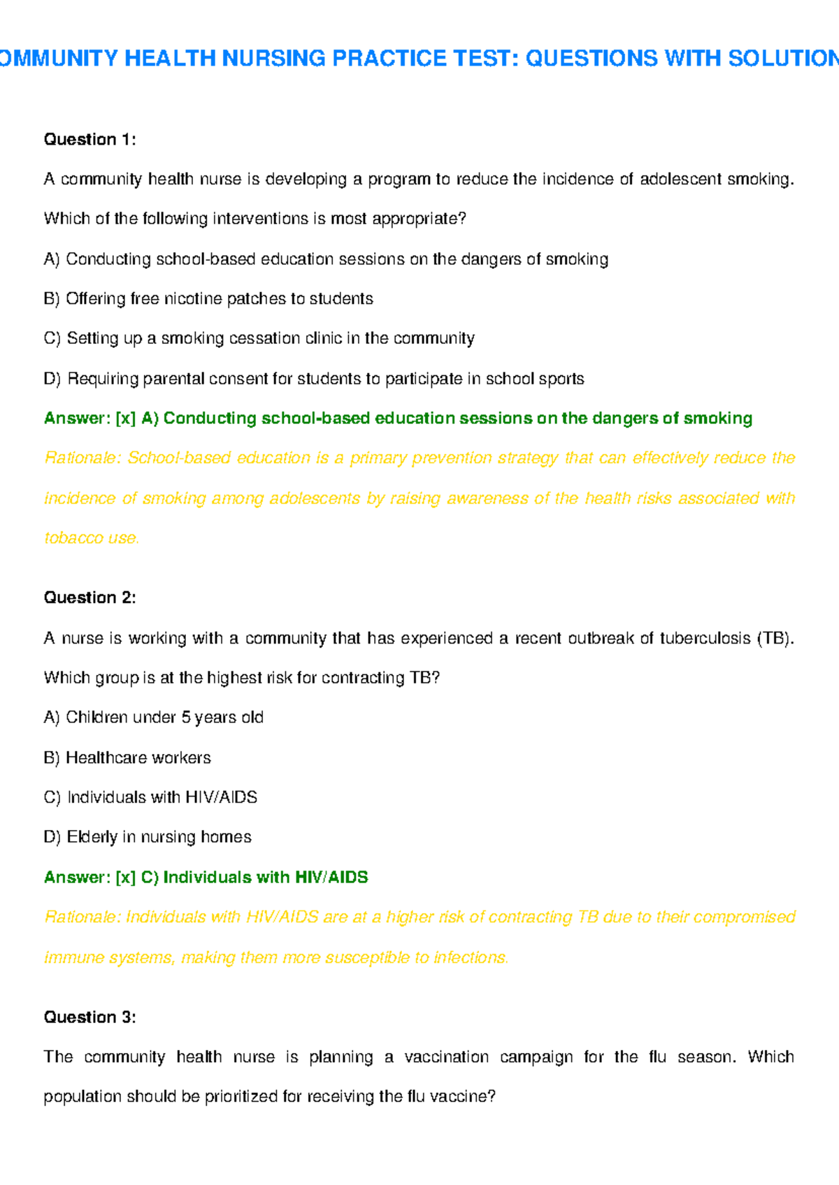 Community Health Nursing Practice Test 3 Questions - Copy - Copy - TEST ...