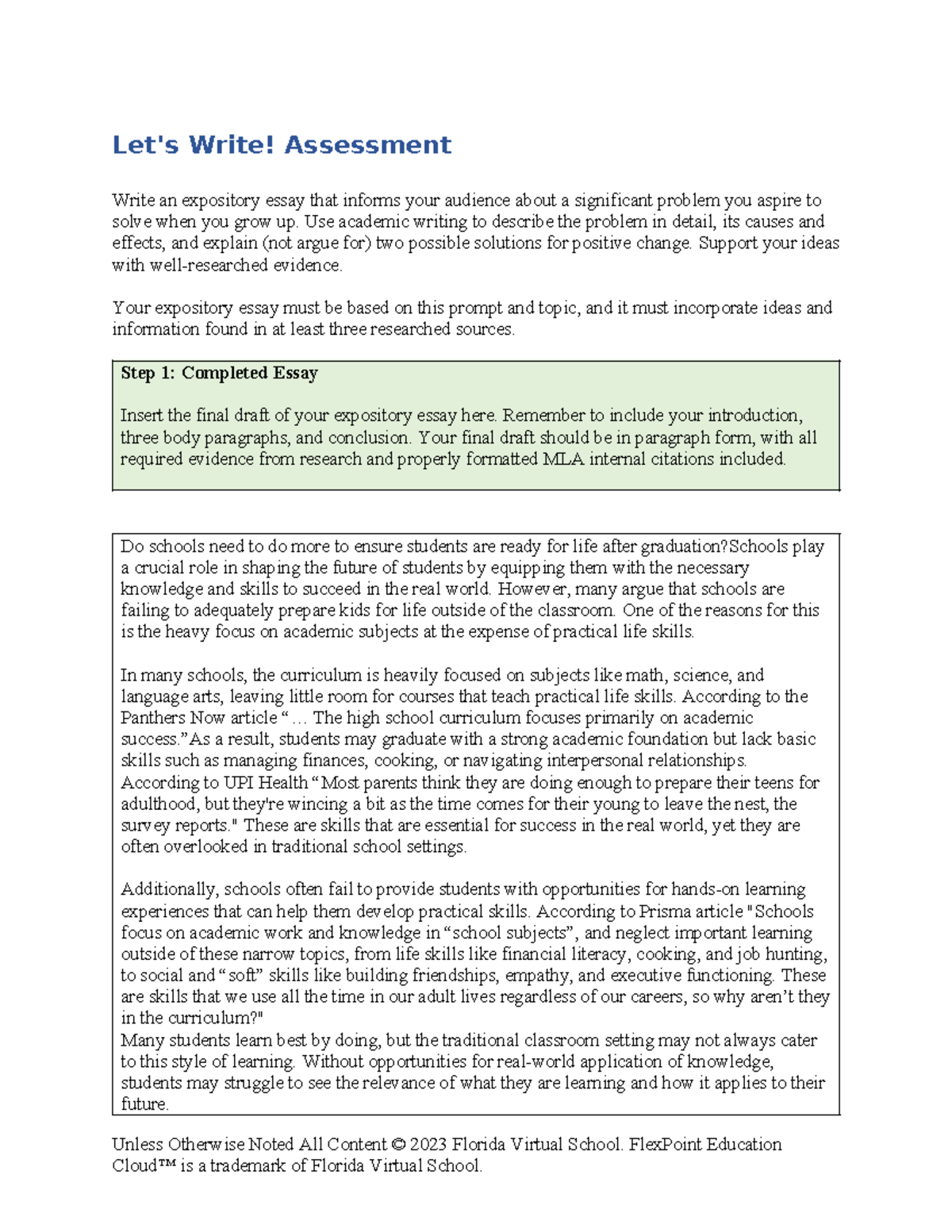 03.07 Let's write - LCVS - Let's Write! Assessment Write an expository ...