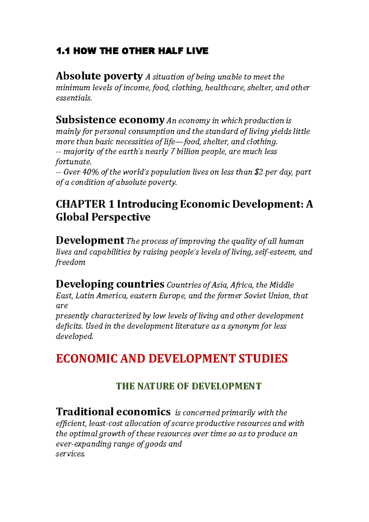 Economic development 2 - 1. 1 HOW THE OTHER HALF LIVE Absolute poverty ...
