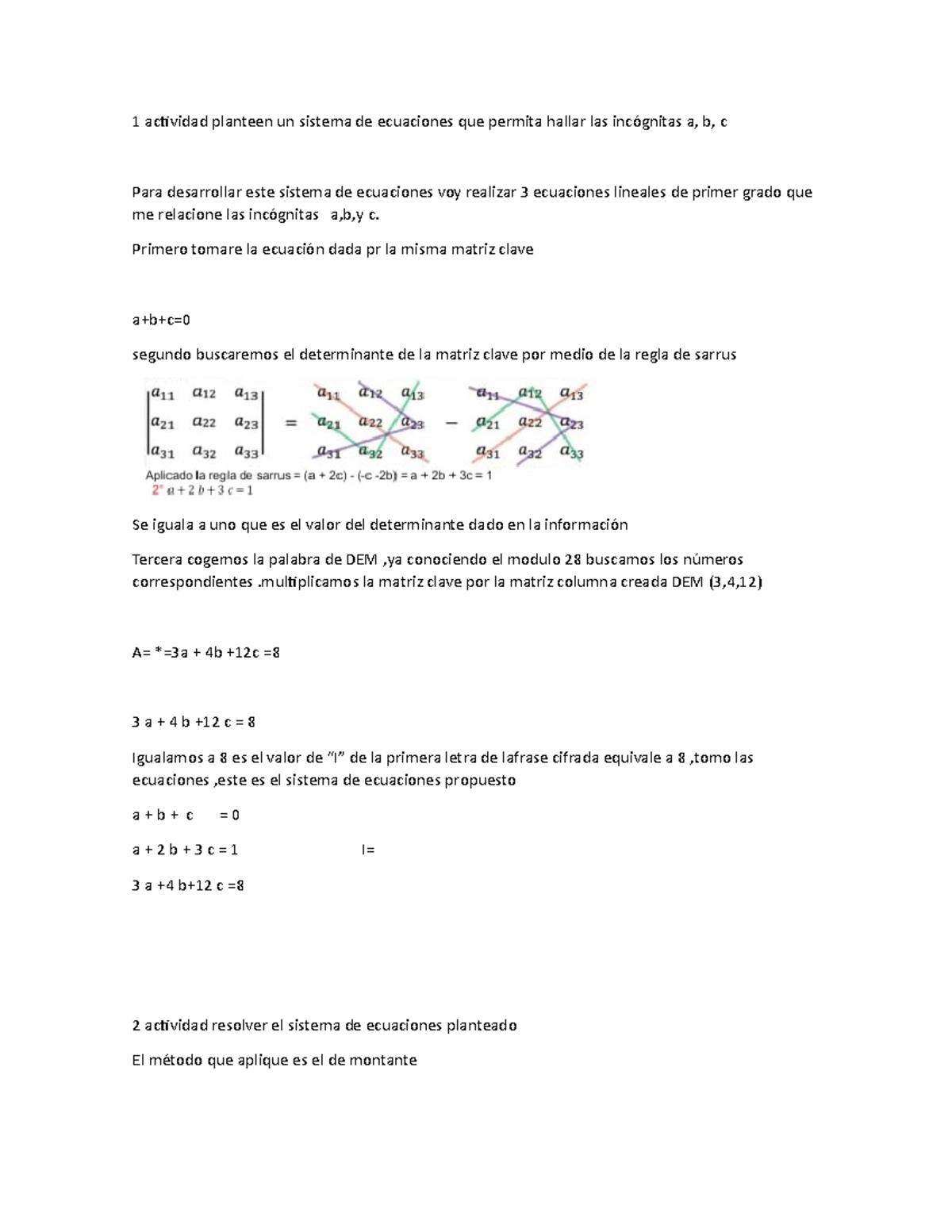 Trabajo de algebra - 1 actividad planteen un sistema de ecuaciones que ...