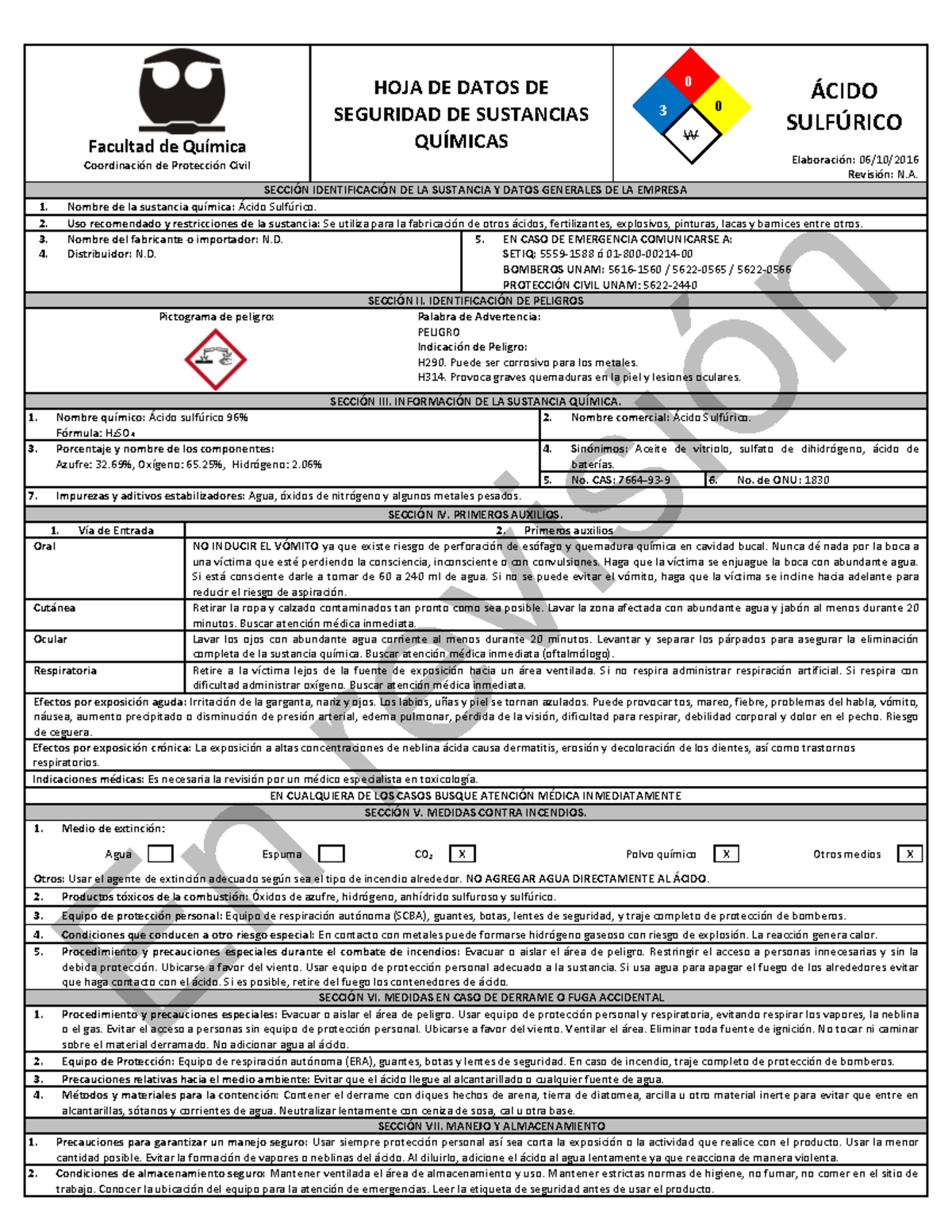 HDS Acido sulfurico NOM 018 2015 MARY MEAG Hoja de datos - Facultad de Química Coordinación de ...