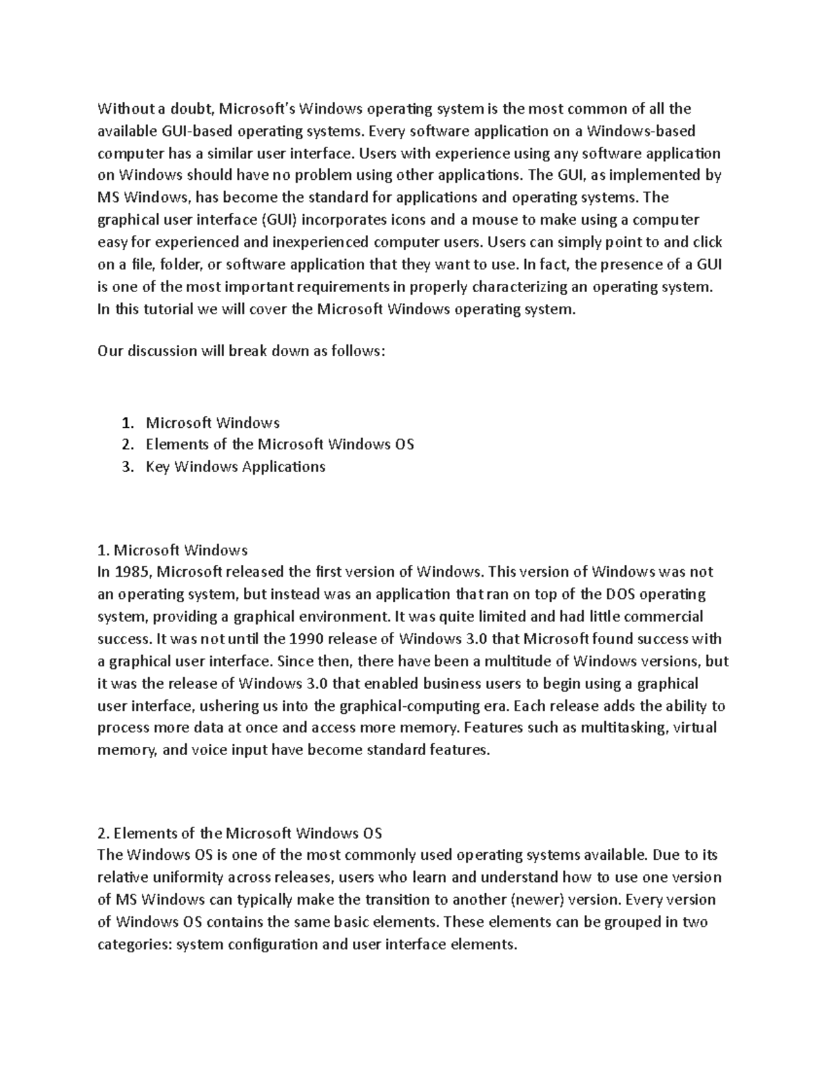 It2 - coursework - Without a doubt, Microsoft’s Windows operating ...