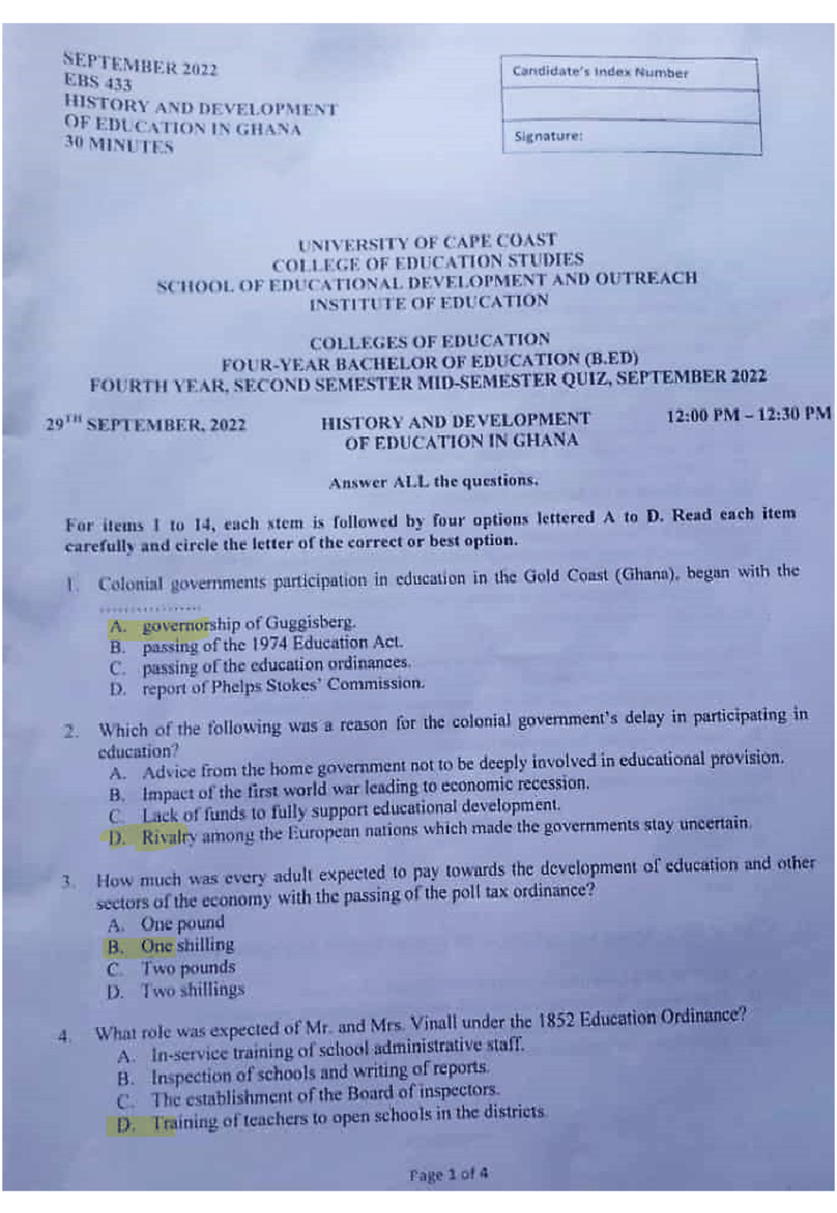 History - B.ed. JHS Education - UCC - Studocu