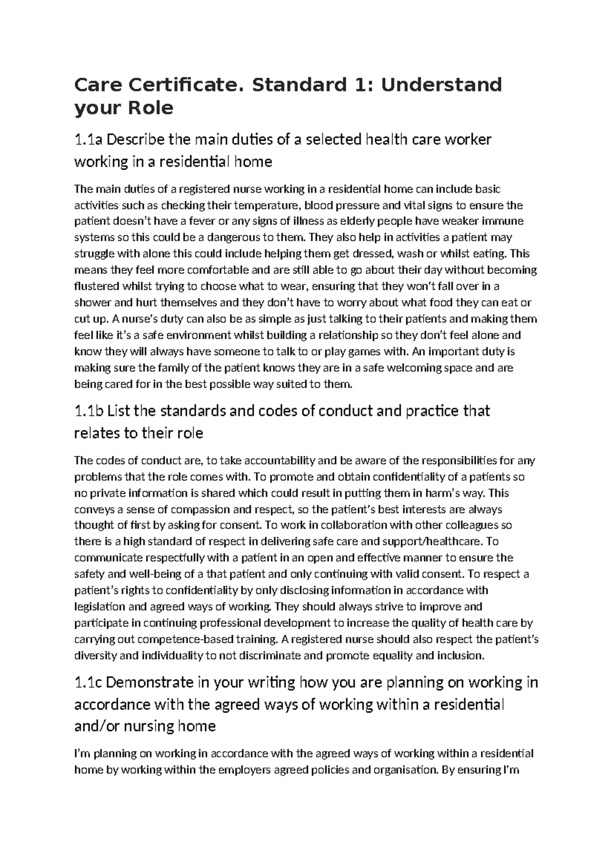 Care certificate 1 - Care Certificate. Standard 1: Understand your Role ...