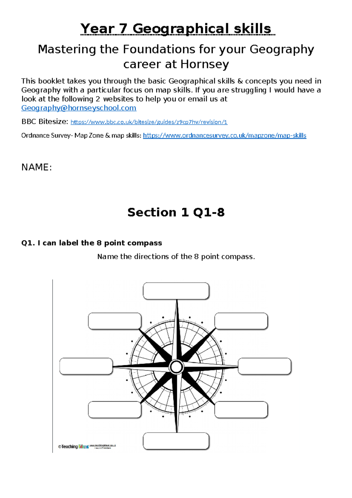 Year 7 - Geographical skills booklet - Year 7 Geographical skills ...