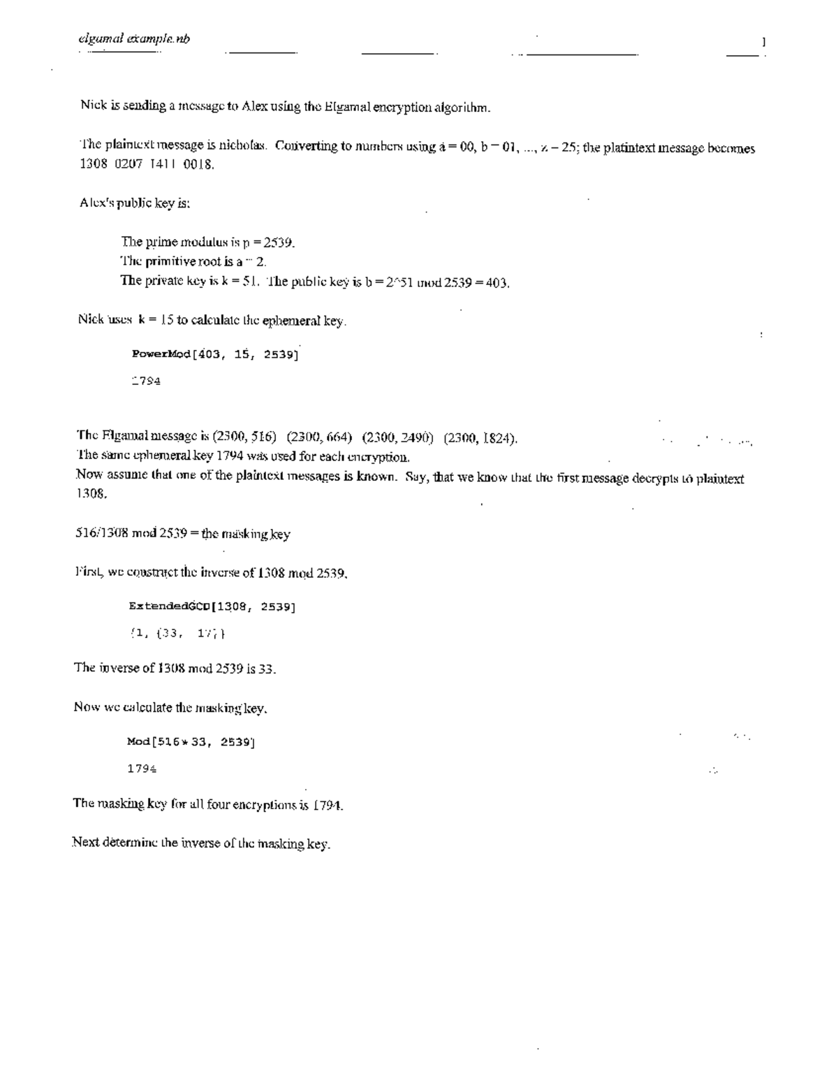 Elgamal example - Information technology - Studocu