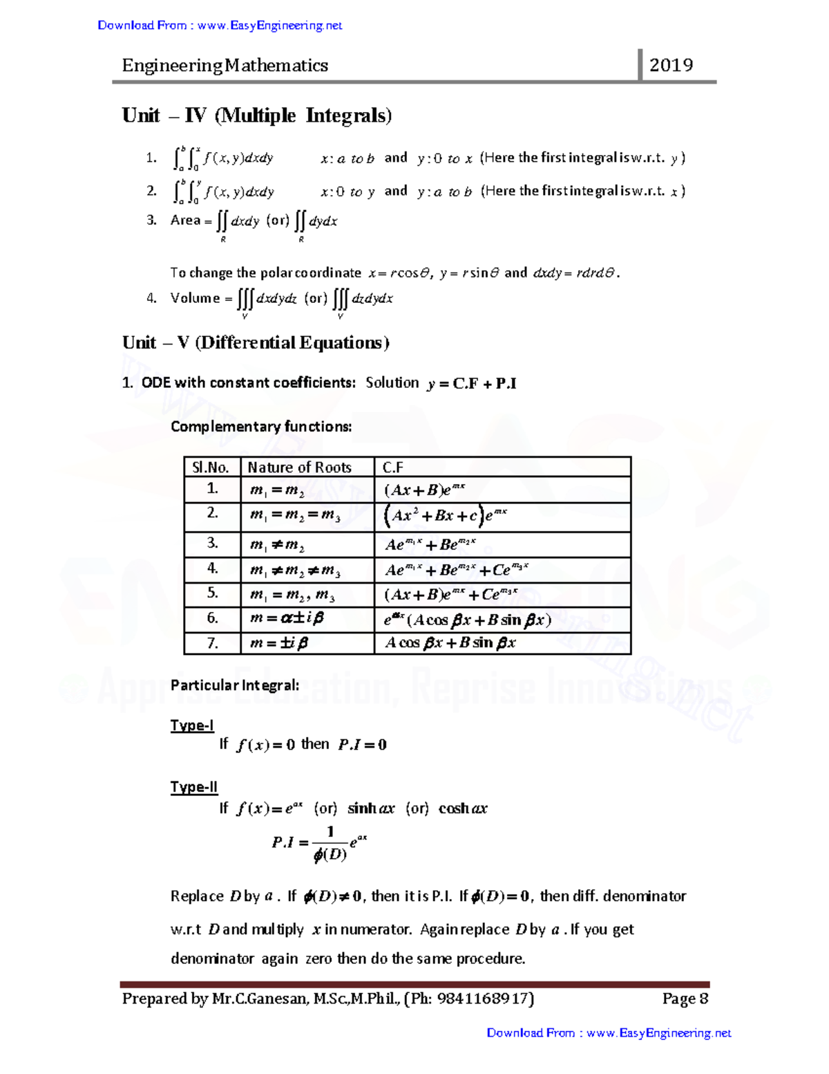 Unit 3 - Ordinary Differential Equations - Engineering Mathematics 2019 ...