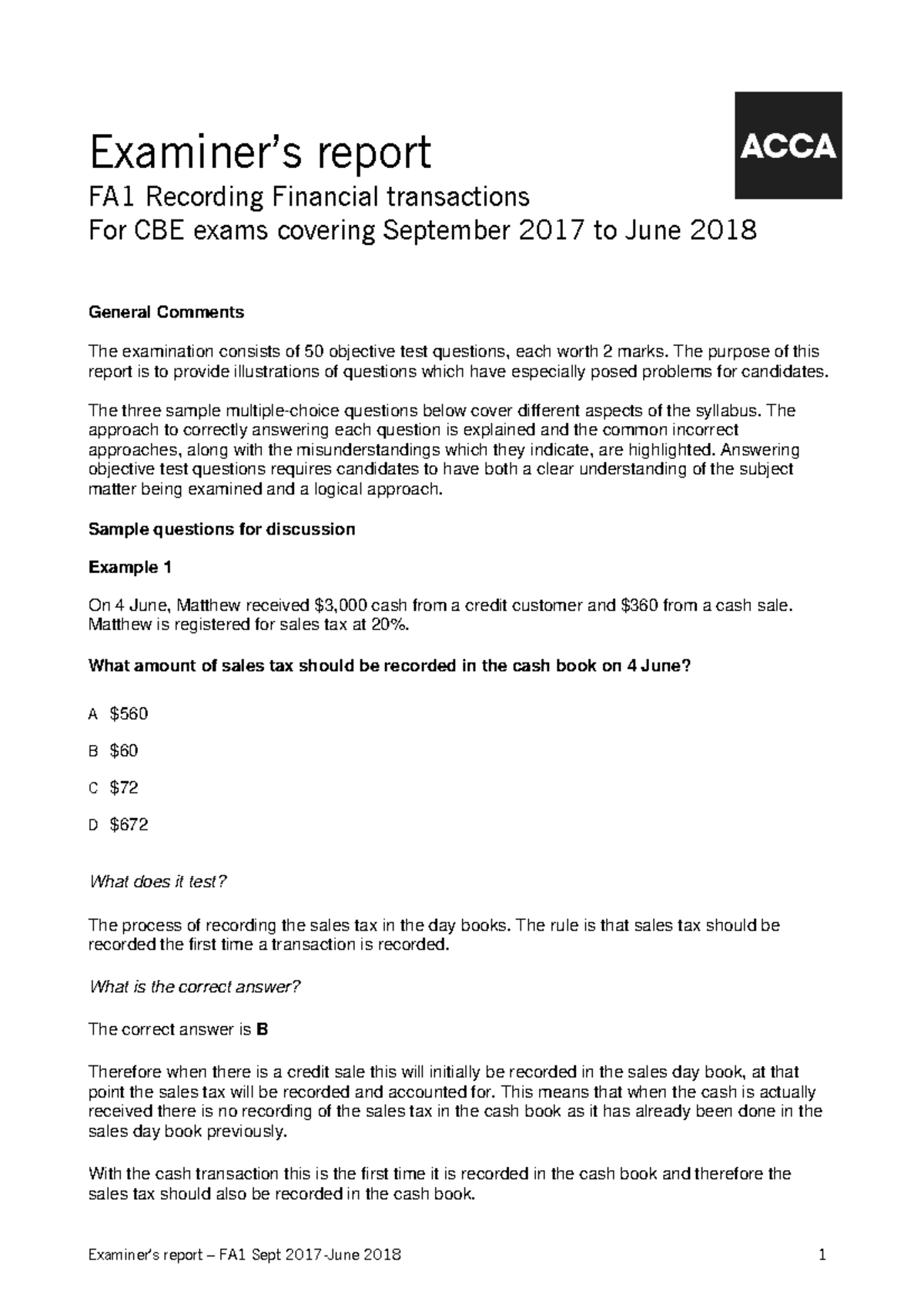 Fa1-examreport-j18 - awesome - Examiner’s report FA1 Recording ...