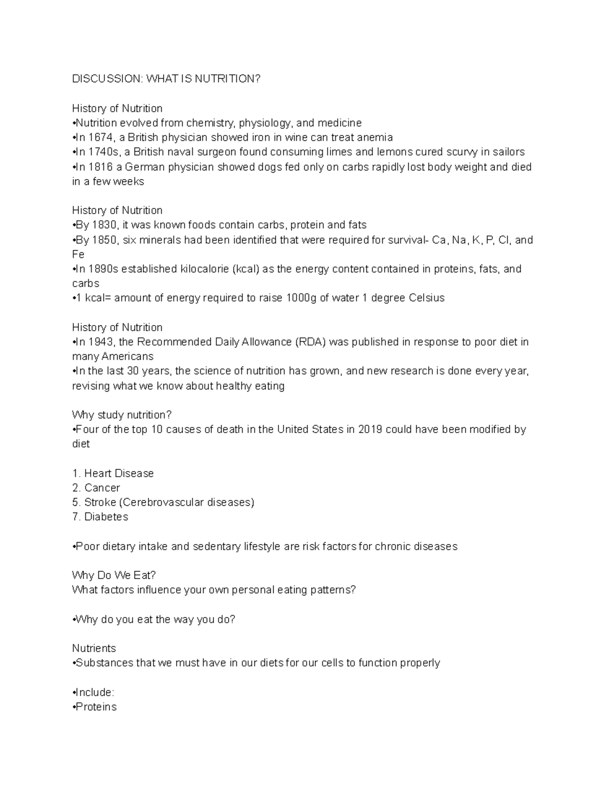 NUFD -notes - DISCUSSION: WHAT IS NUTRITION? History of Nutrition ...