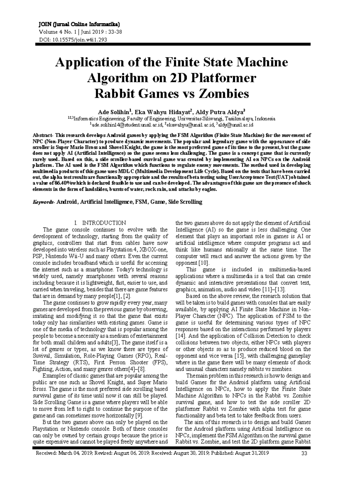 Application of the Finite State Machine Algorithm on 2D Platformer ...