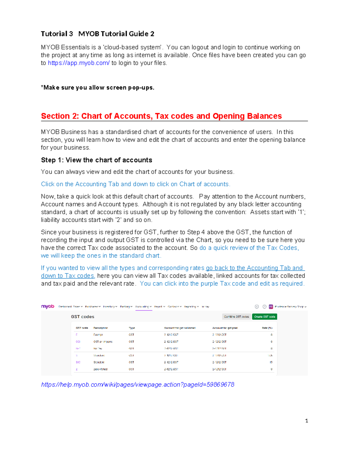 Tutorial 3 MYOB Tutorial Guide 2 - Set up Section 2 - Tutorial 3 MYOB Tutorial Guide 2 MYOB ...
