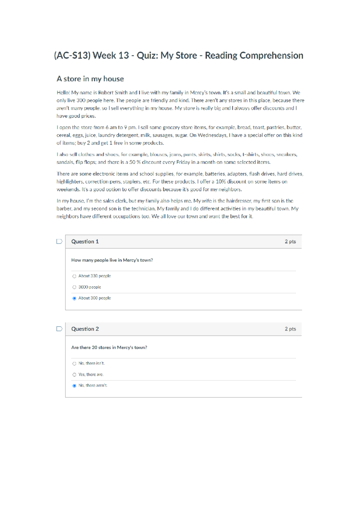 Semana 13 - (AC-S13) Week 13 - Quiz: My Store - Reading Comprehension ...