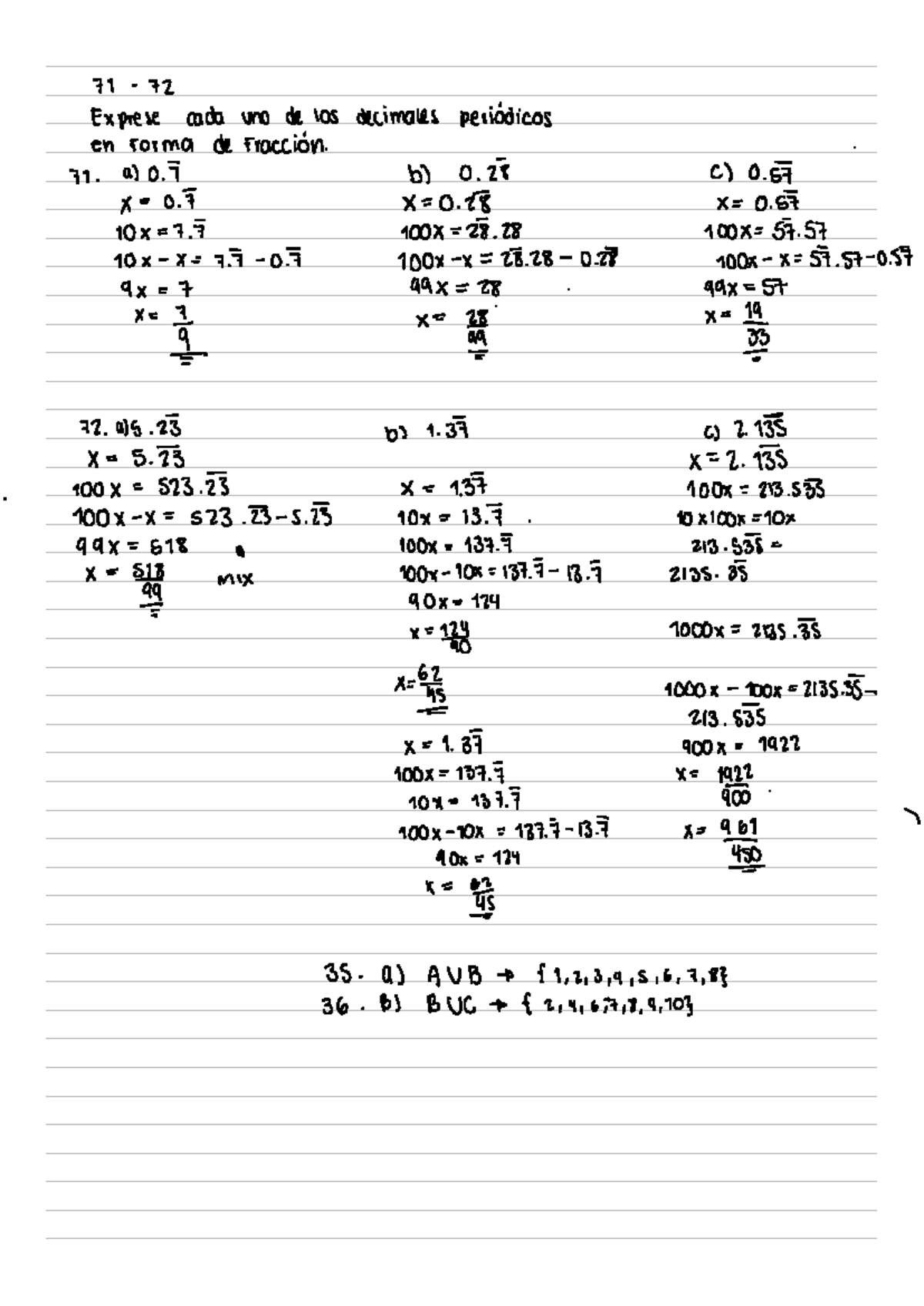 MATE PDF - mate ejercicio del libro - 71 72 Exprese cada uno de IOS decimales periodicos en ...