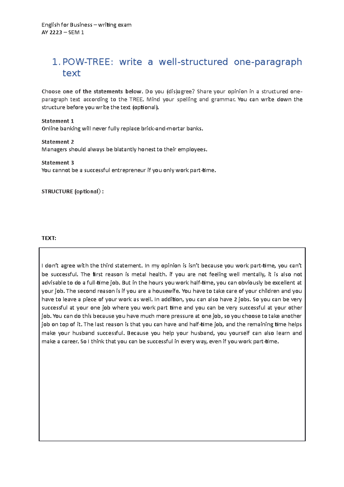 Writing exam - schrijfexamen van engels - English for Business ...