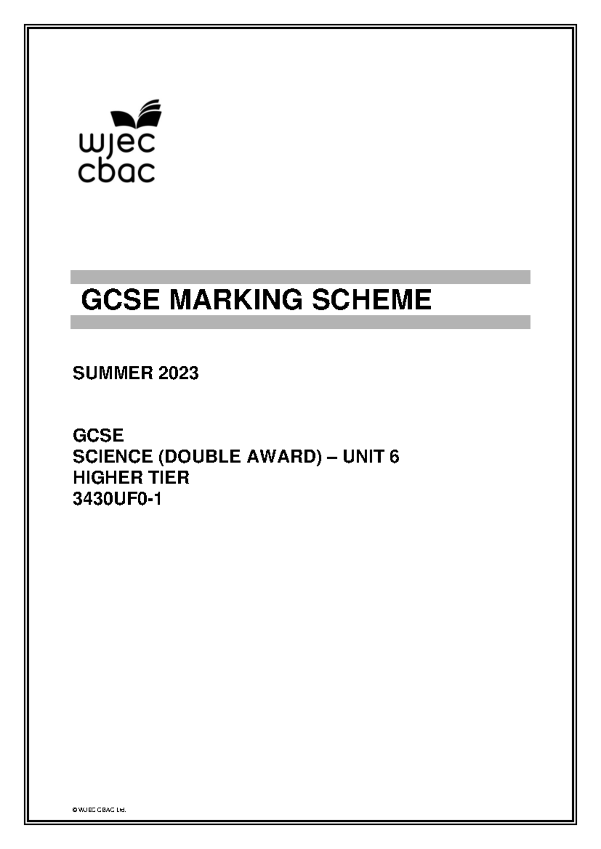 Doubel Award Unit 6 (higher tier mark scheme) - GCSE MARKING SCHEME ...