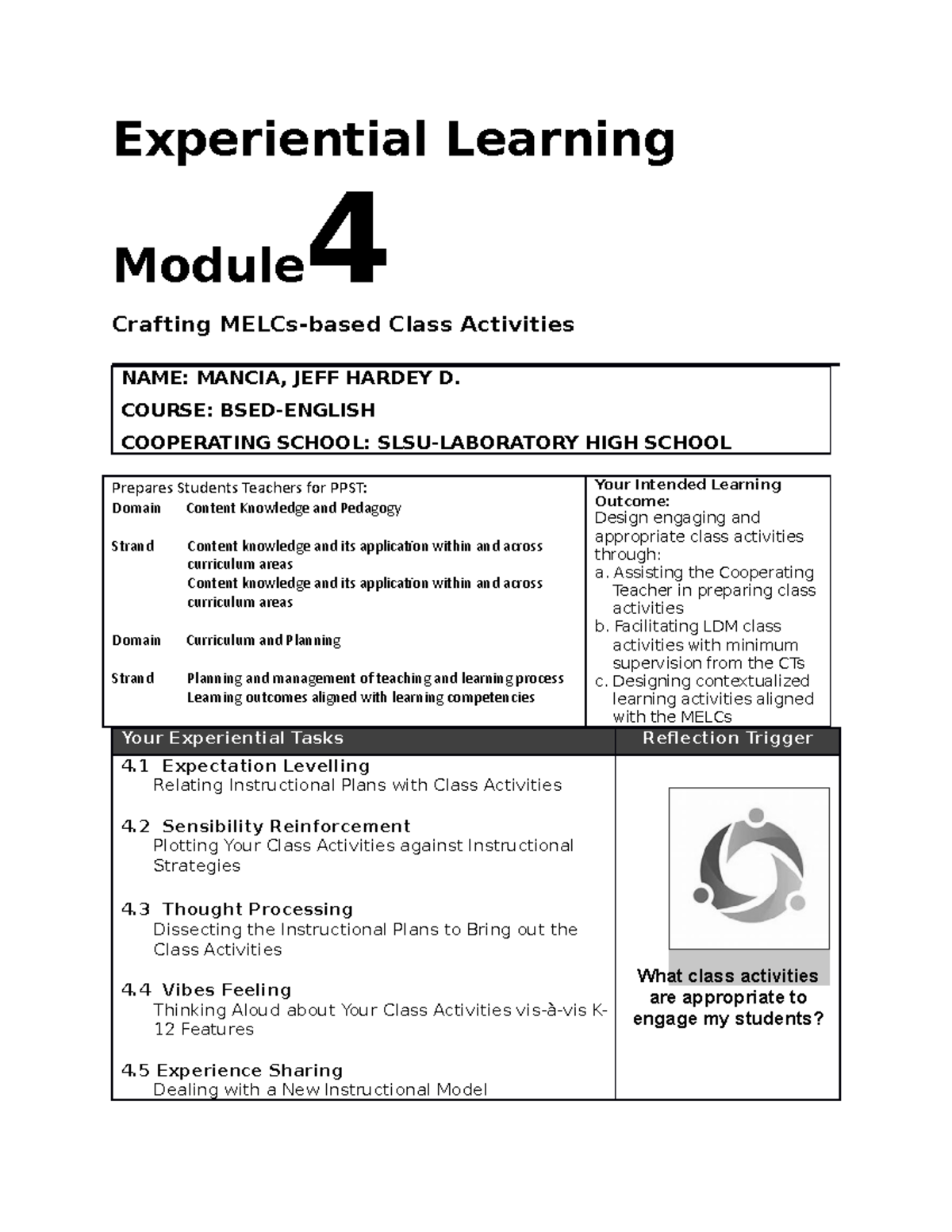 Mancia- Module 4 - Experiential Learning Module 4 Crafting MELCs-based ...