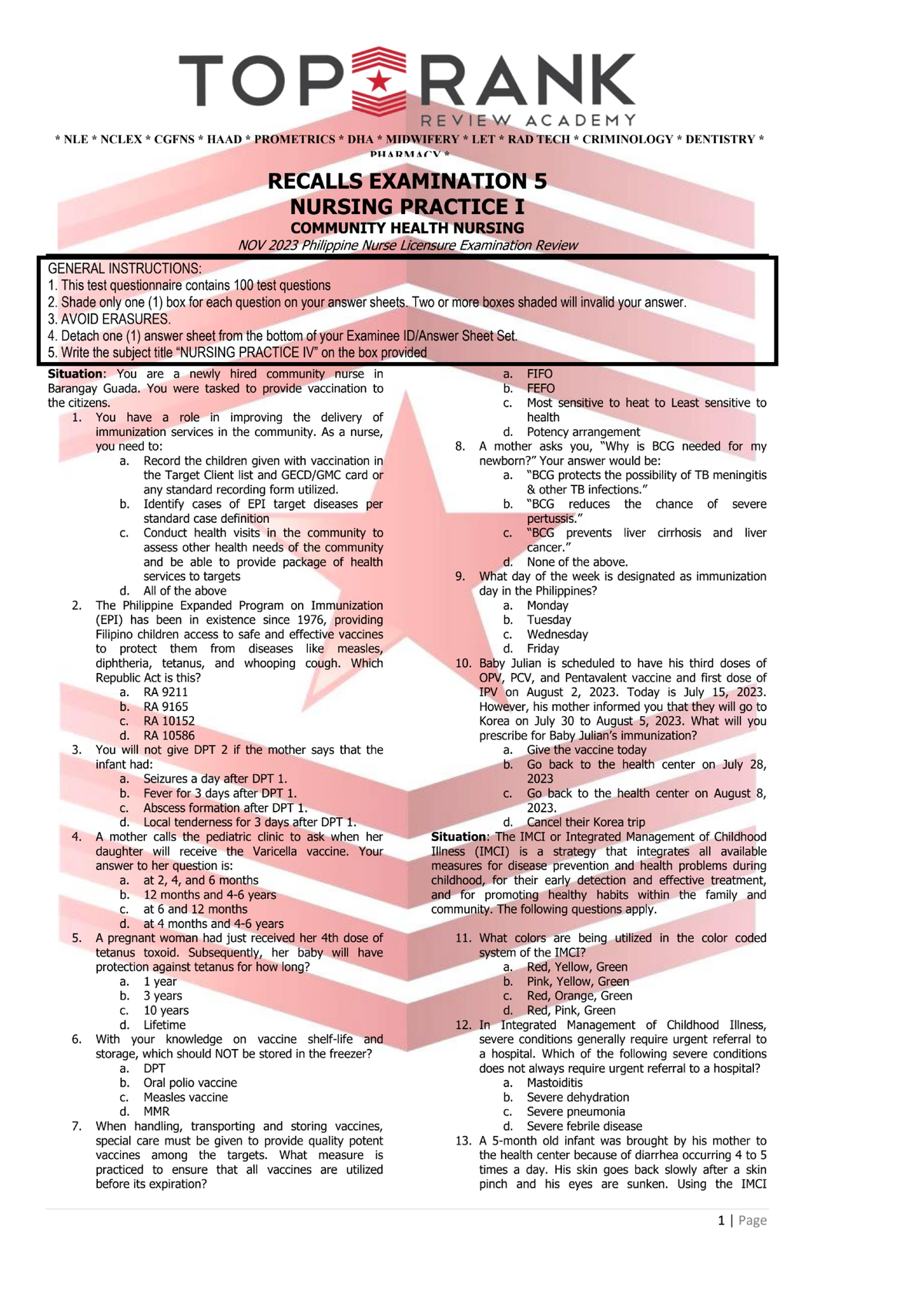 R5-NP1 - Nursing - TOP RANK REVIEW ACADEMY NLE NCLEX CGFNS HAAD ...