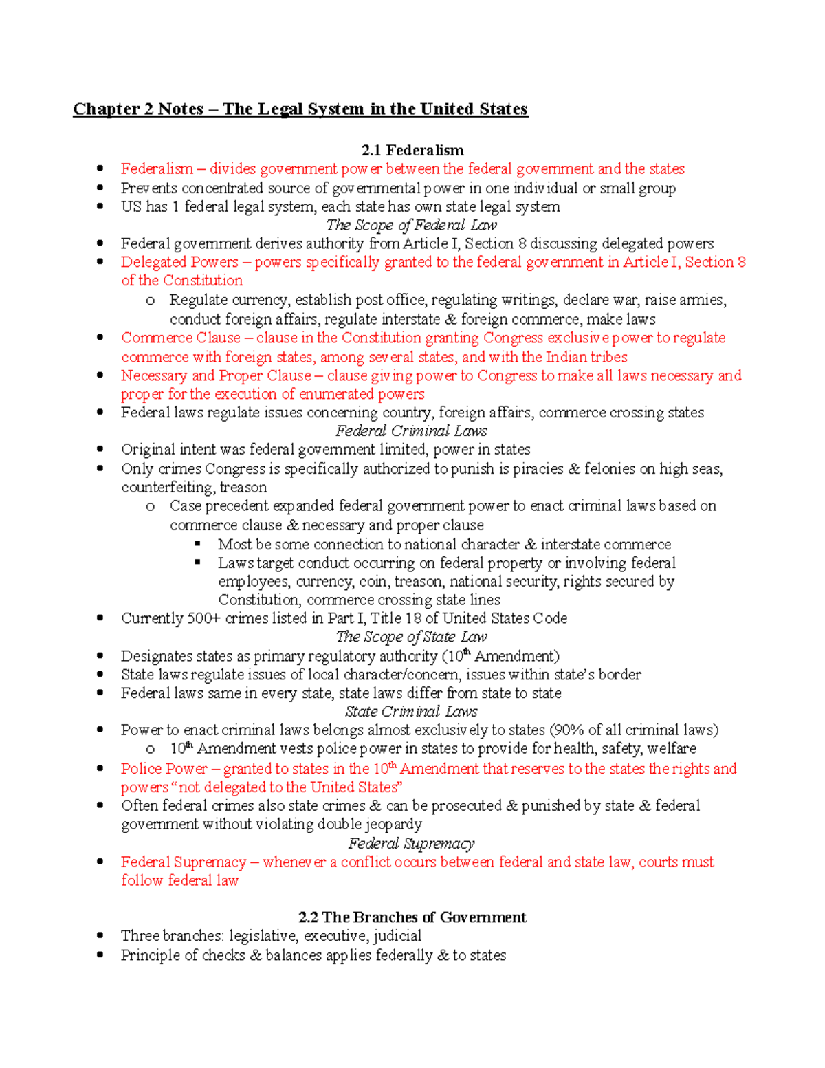 Chapter 2 Notes: The Legal System in the United States - Studocu