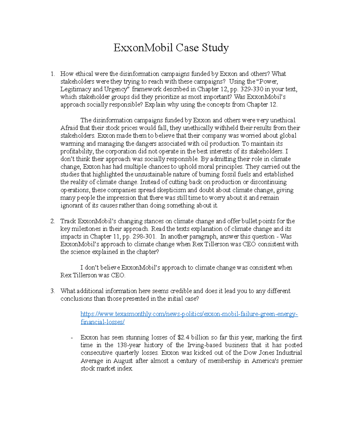 Estrada - here to help - ExxonMobil Case Study How ethical were the ...