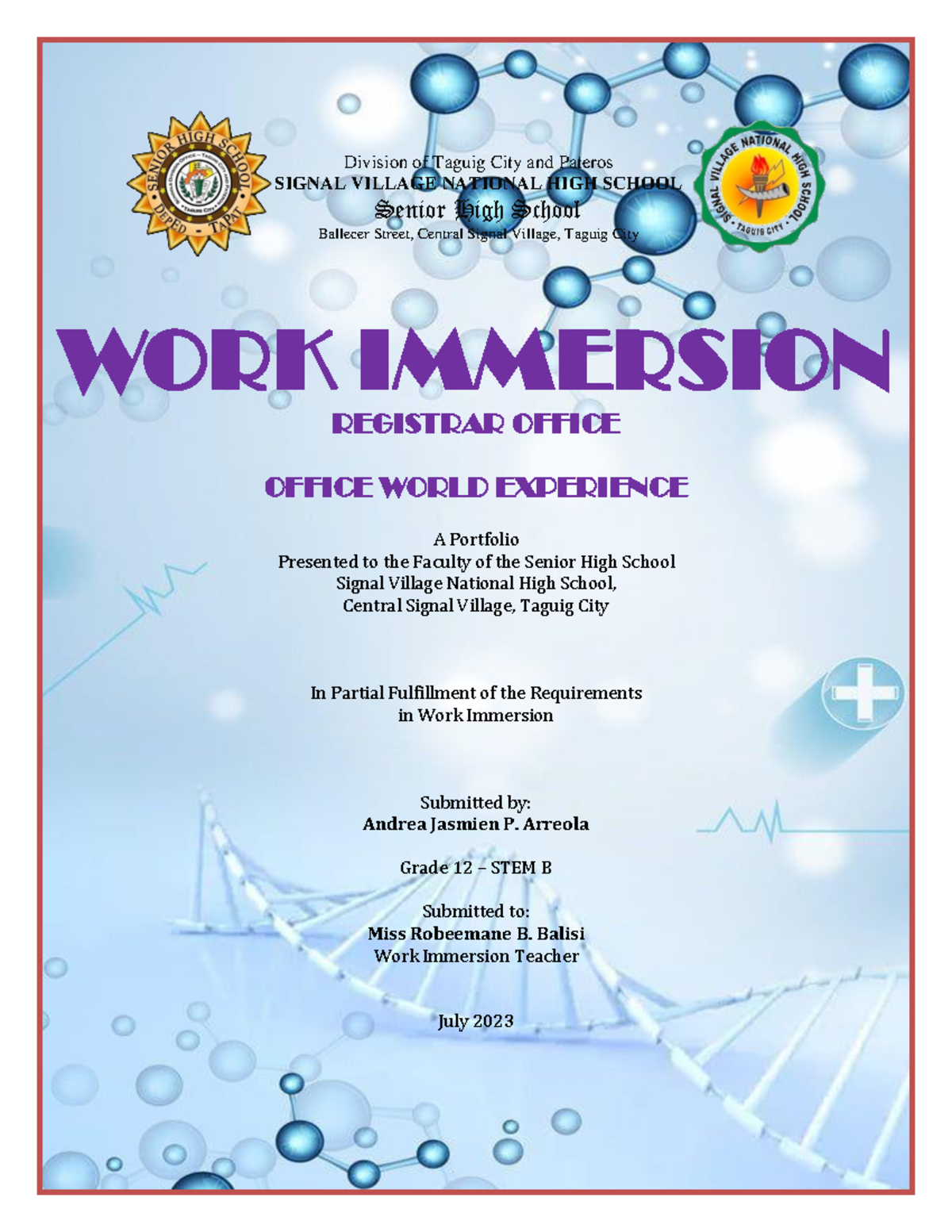 WI Stemb Arreola Andreajasmien - WORK IMMERSION REGISTRAR OFFICE OFFICE ...