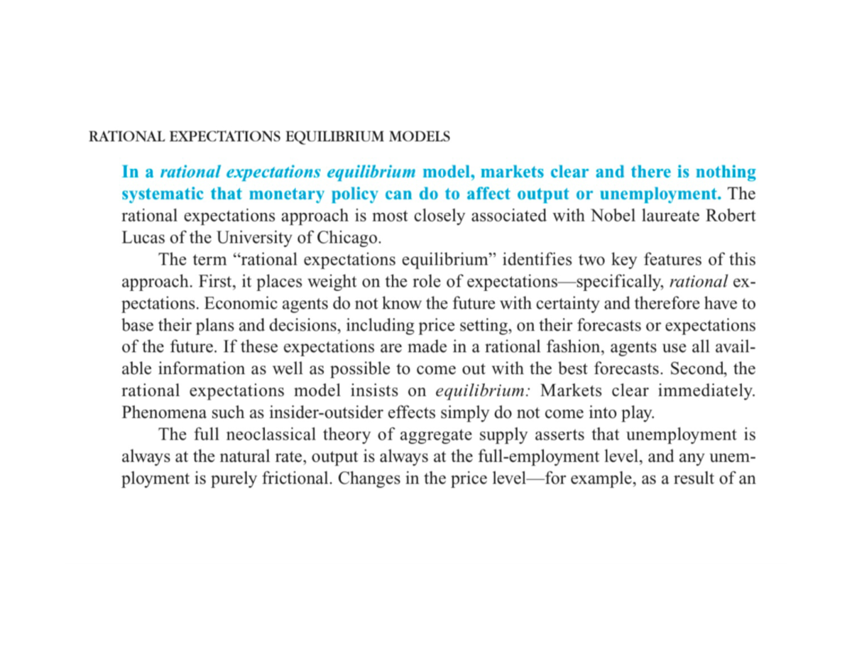 Rational Expectations Equilibrium Models - MACRO ECONOMICS - Studocu