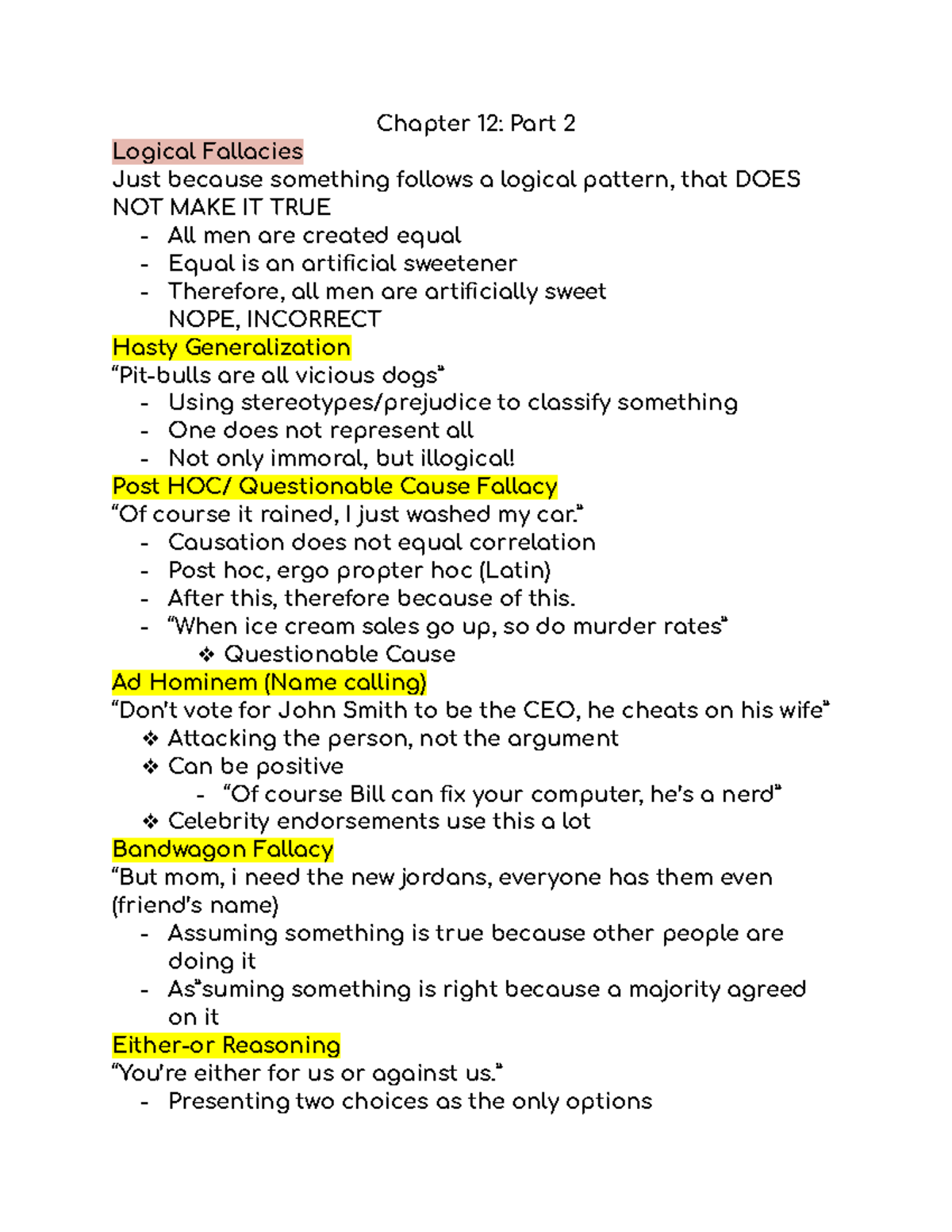 Chapter 12 Part 2 Persuasive Speaking - Chapter 12: Part 2 Logical Fallacies Just because ...