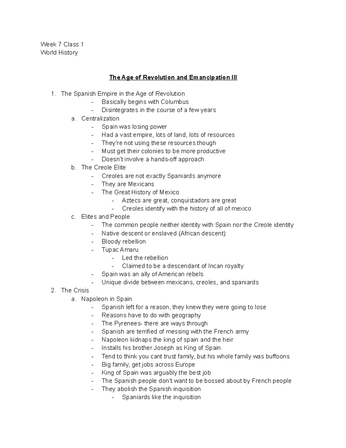 10 11 World History Notes - Week 7 Class 1 World History The Age of ...